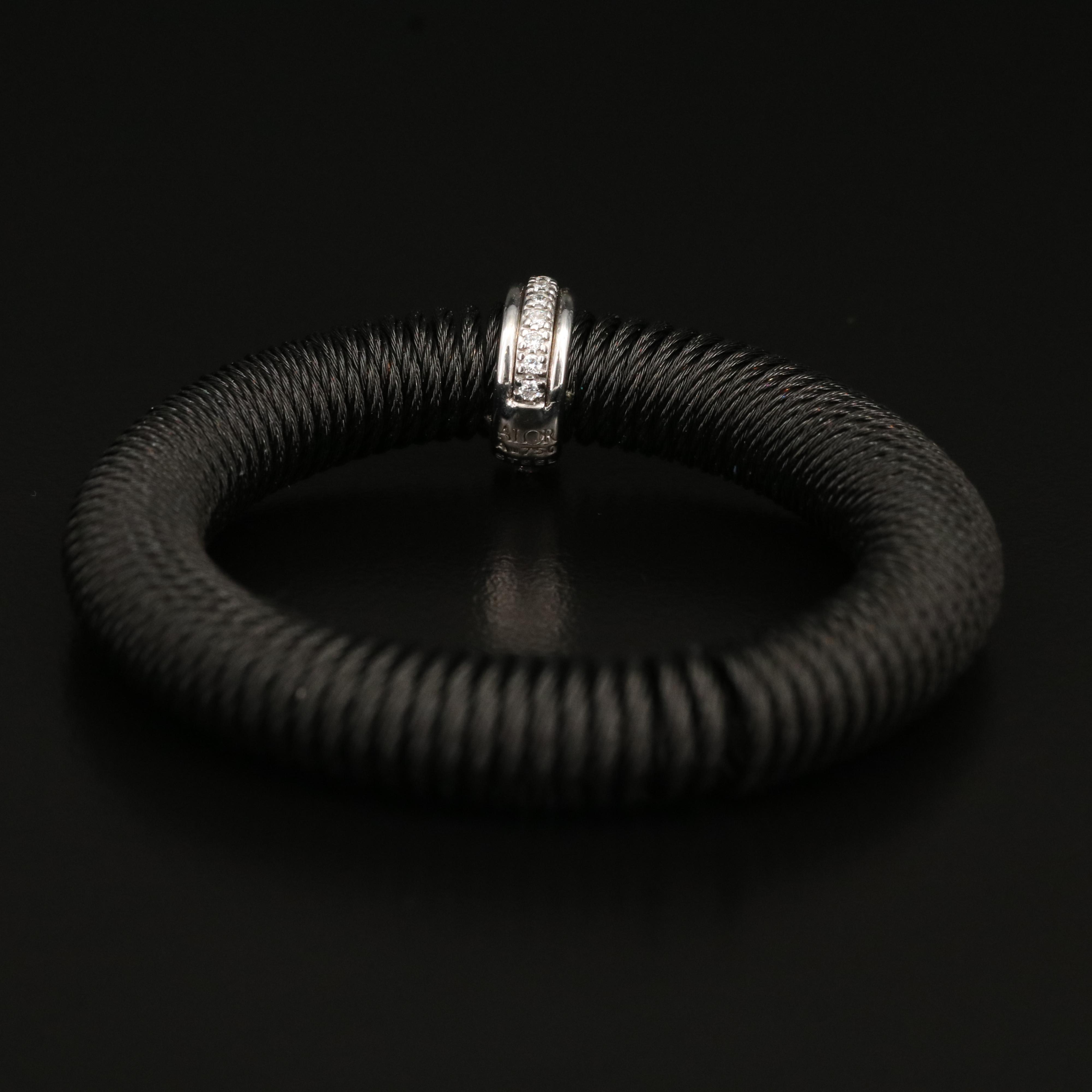 ALOR Stainless Steel Expandable Bracelet with 18K Diamond Lined Accent ...