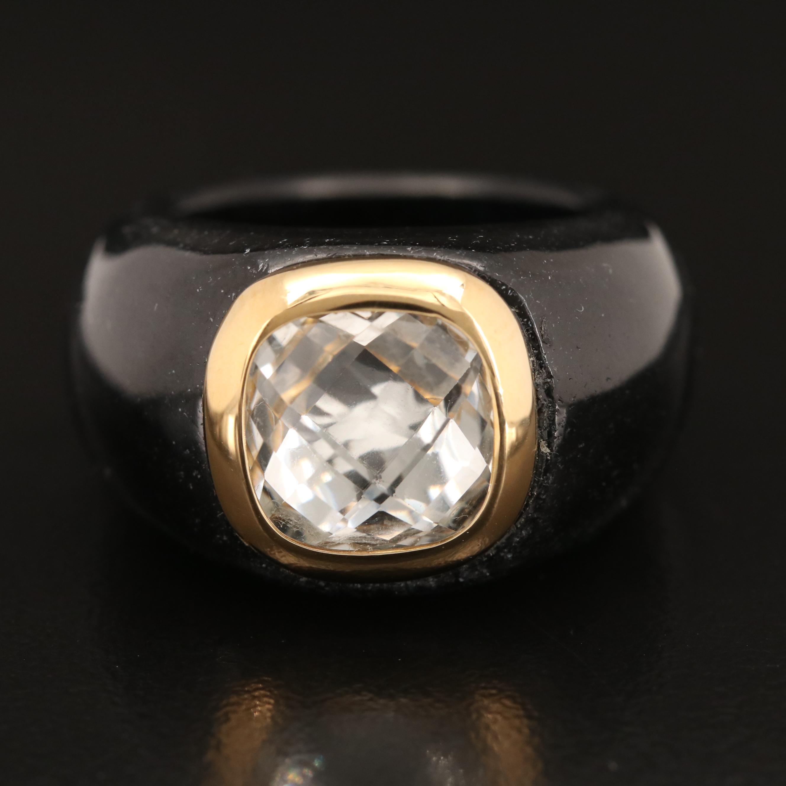 14K Bezel Set Topaz and Jadeite Hololith Solitiare Ring | EBTH