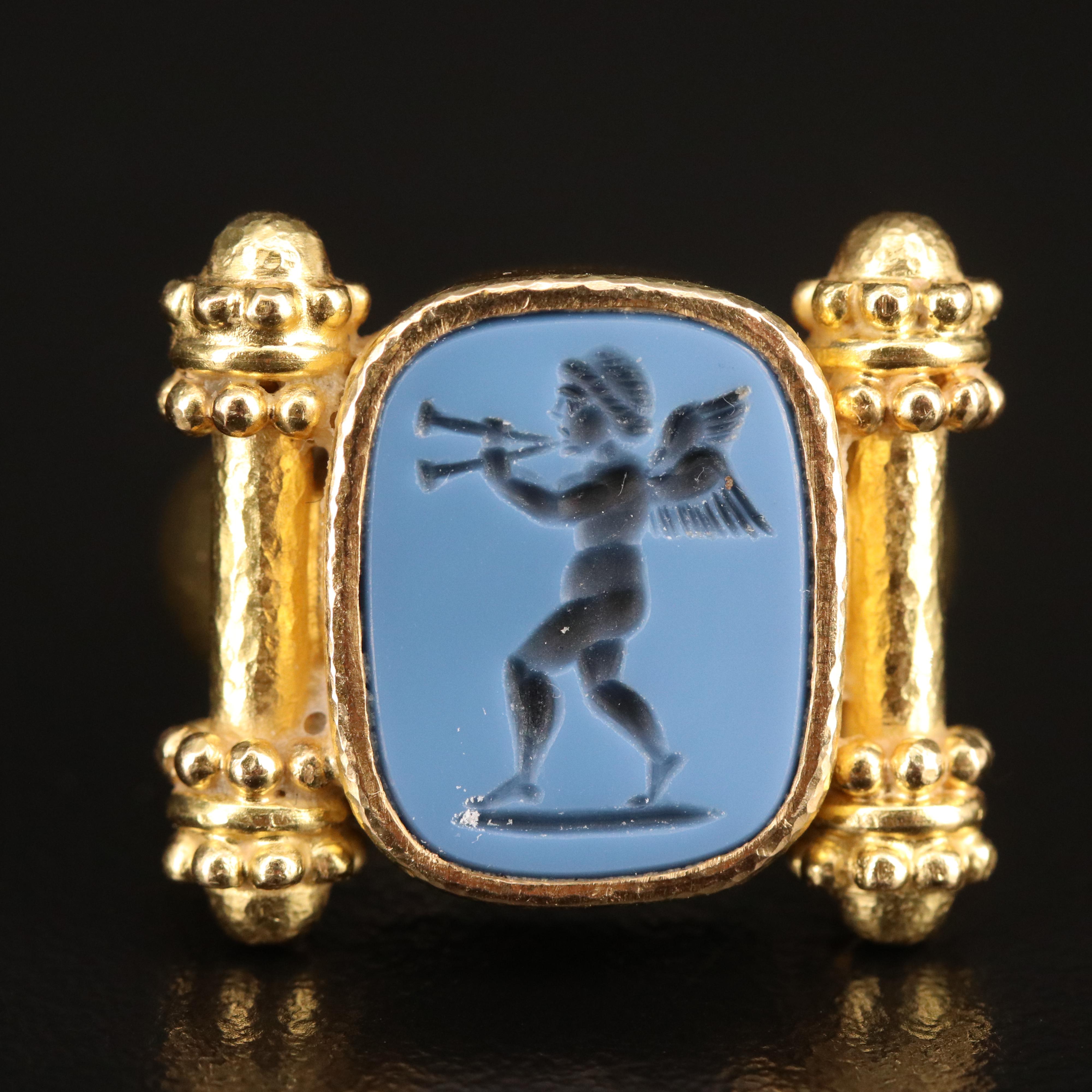 Etruscan Style 18K Onyx Cherub Intaglio Ring | EBTH
