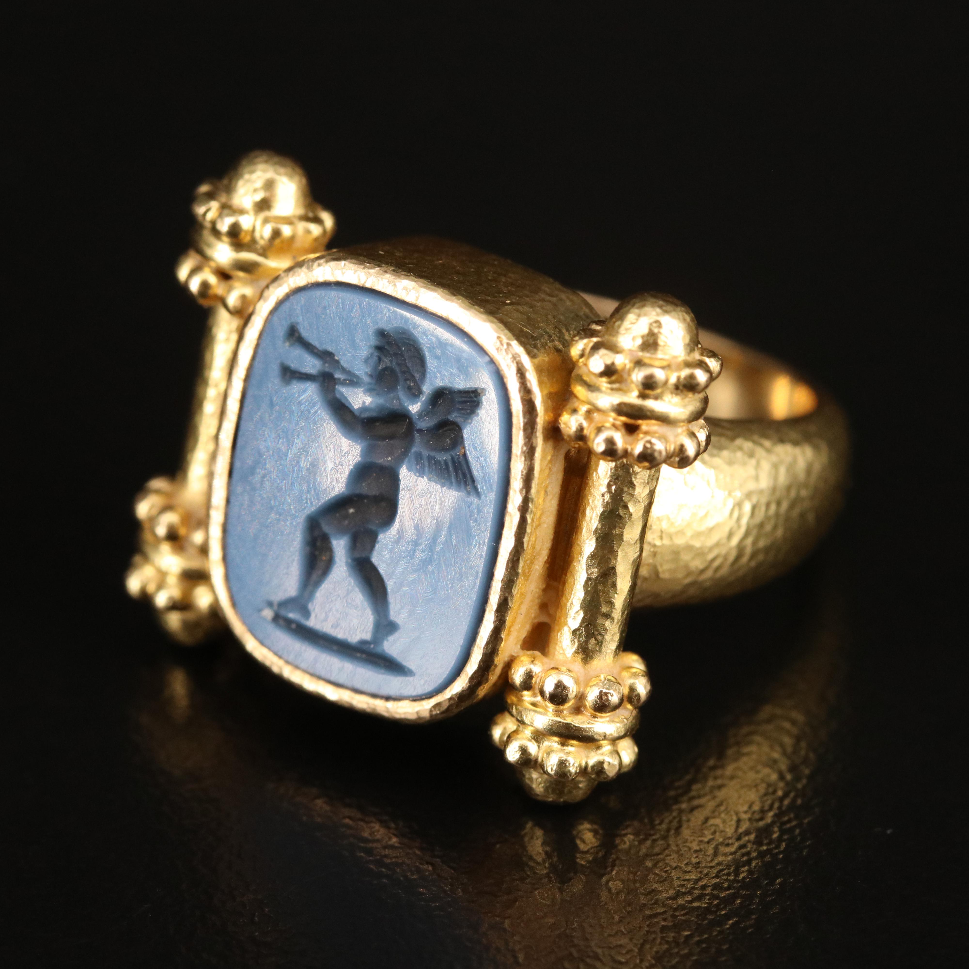 Etruscan Style 18K Onyx Cherub Intaglio Ring | EBTH