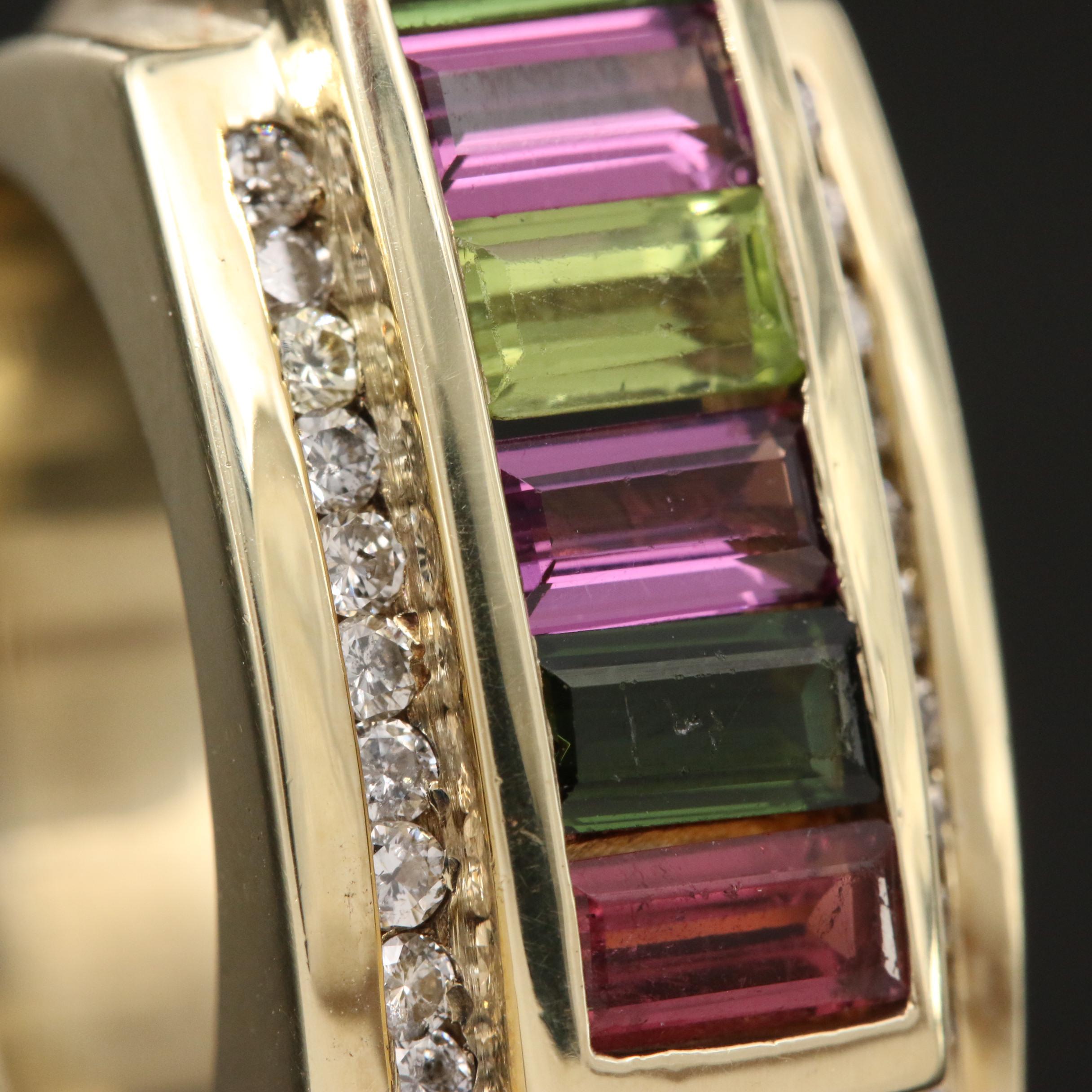 14K Channel Set Diamond and Gemstone Asymmetrical Ring | EBTH
