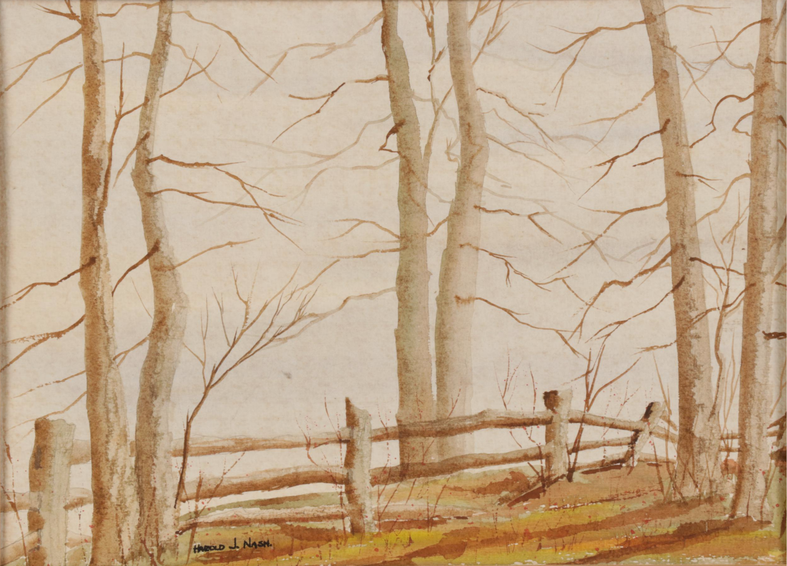 Landscape Watercolor Painting of Bare Trees | EBTH