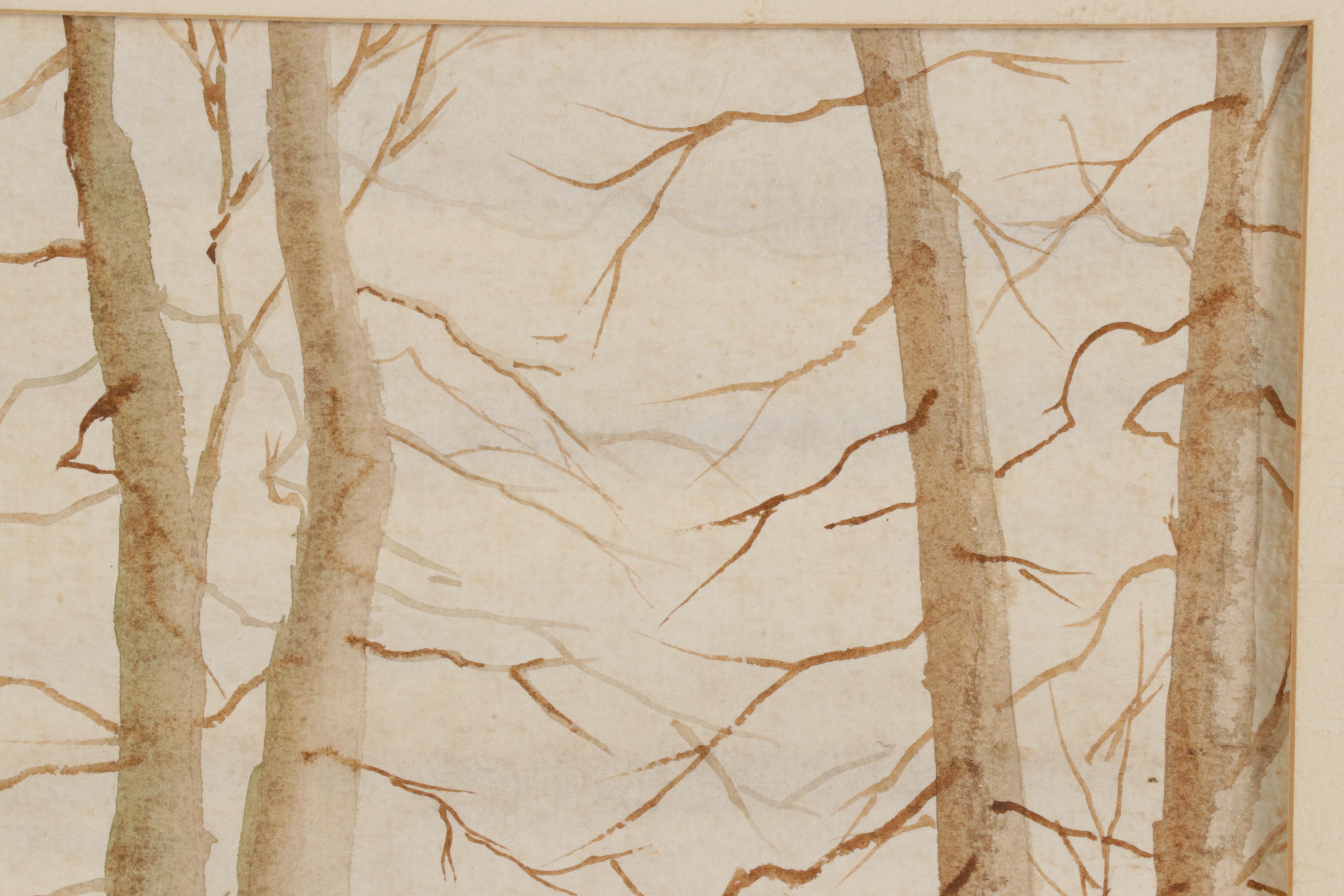 Landscape Watercolor Painting of Bare Trees | EBTH