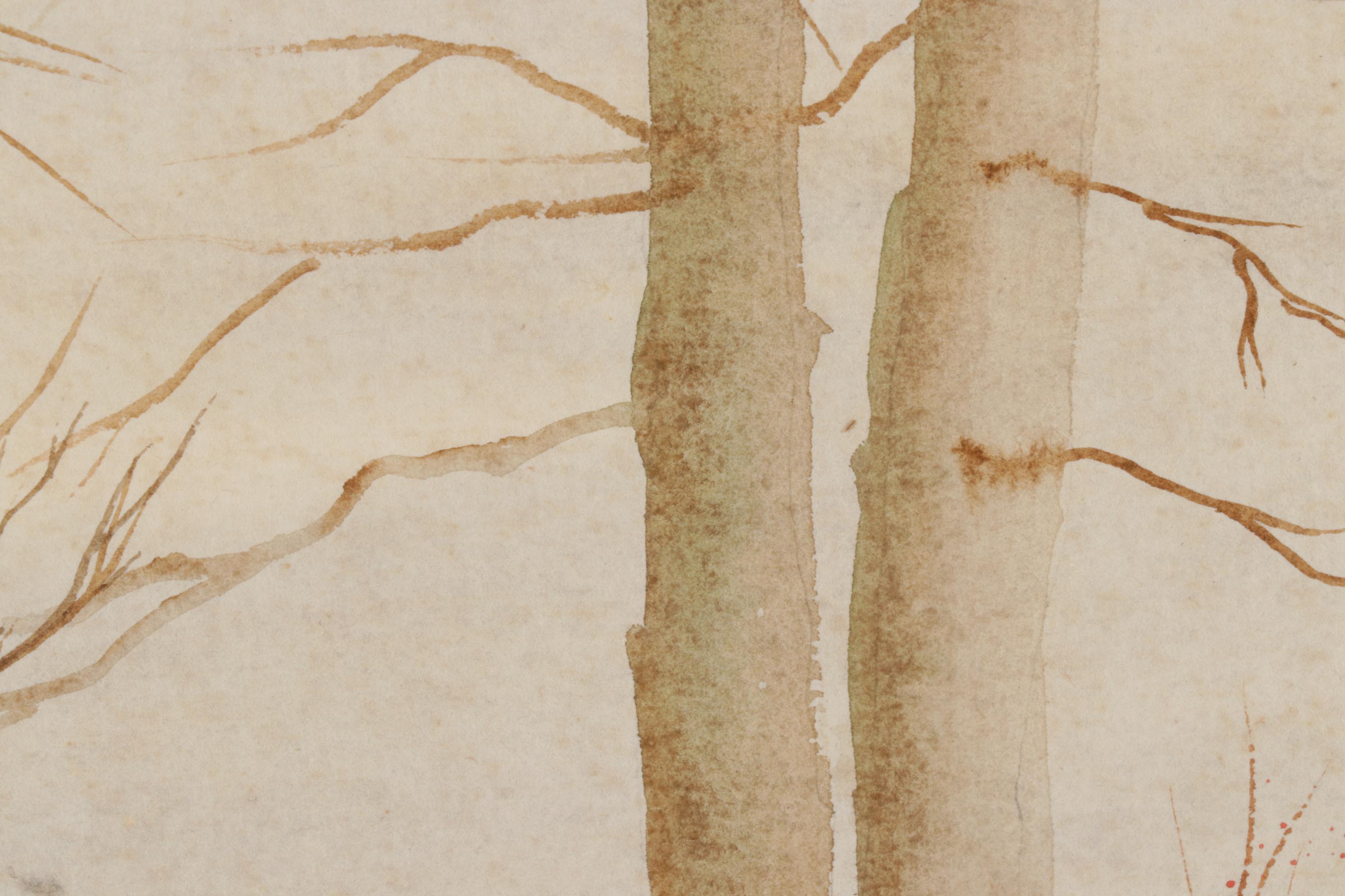 Landscape Watercolor Painting of Bare Trees | EBTH