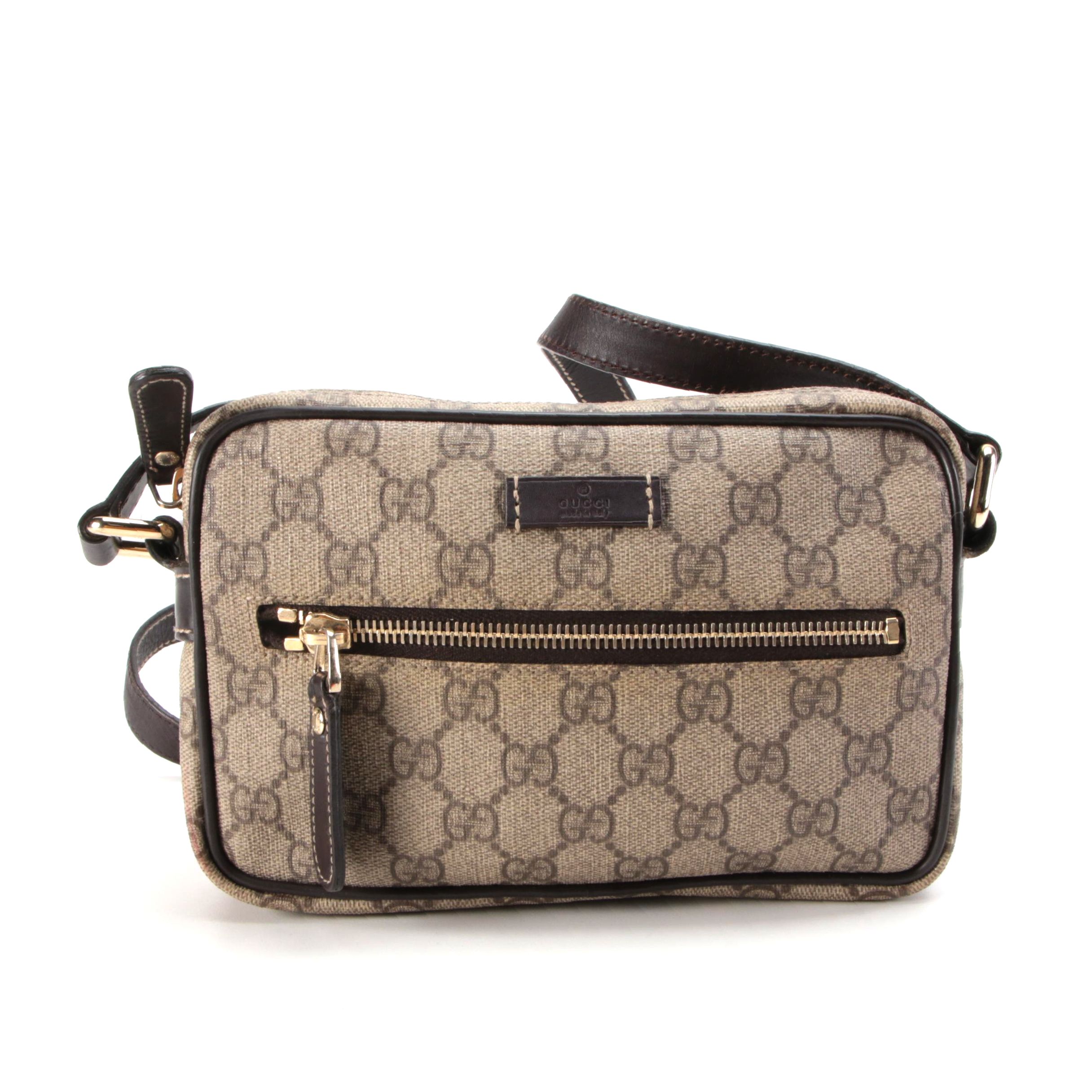 Gucci Camera Bag in GG Supreme Canvas and Brown Leather Trim | EBTH