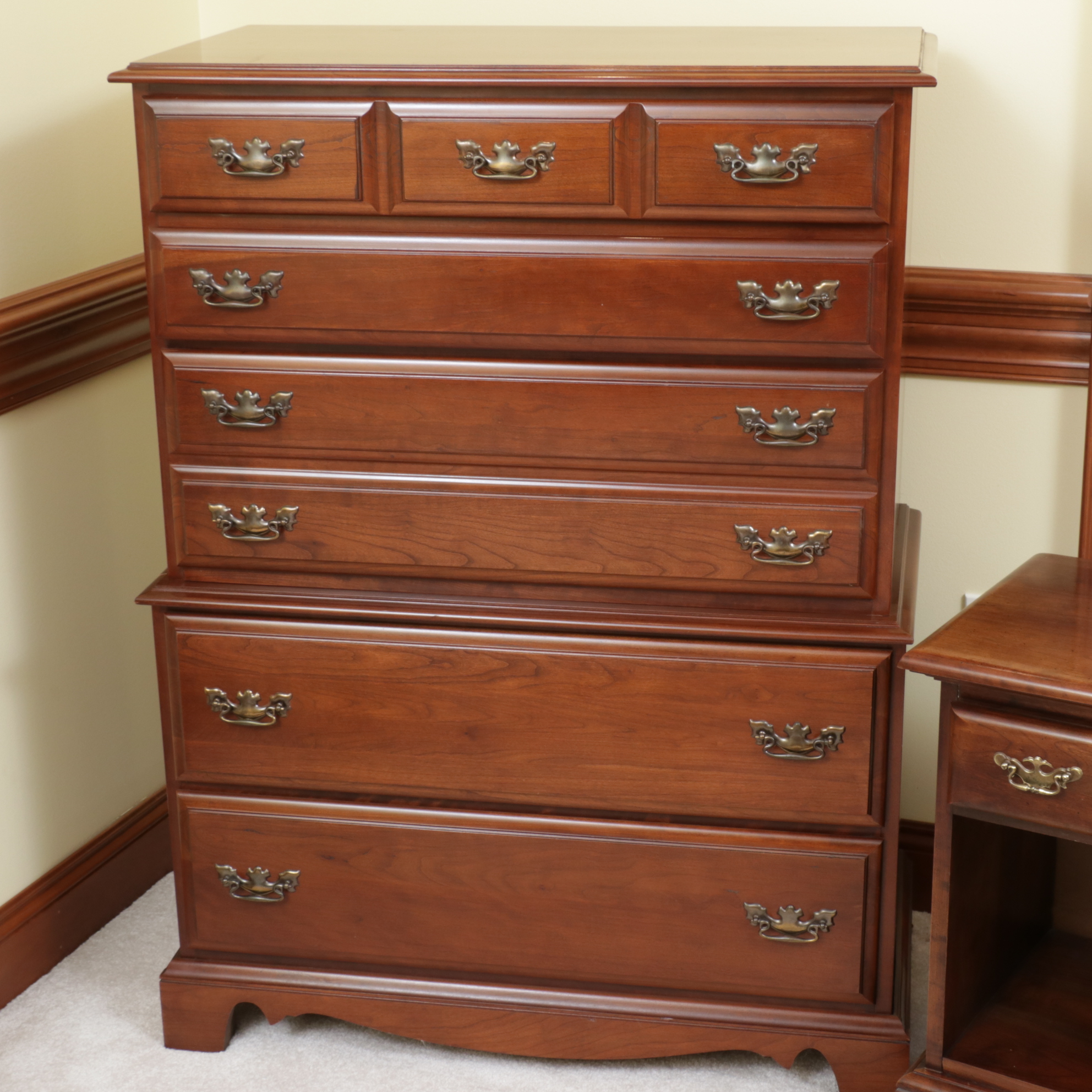 Cherokee "Country Squire" Cherry Chest of Drawers with Night Stand | EBTH