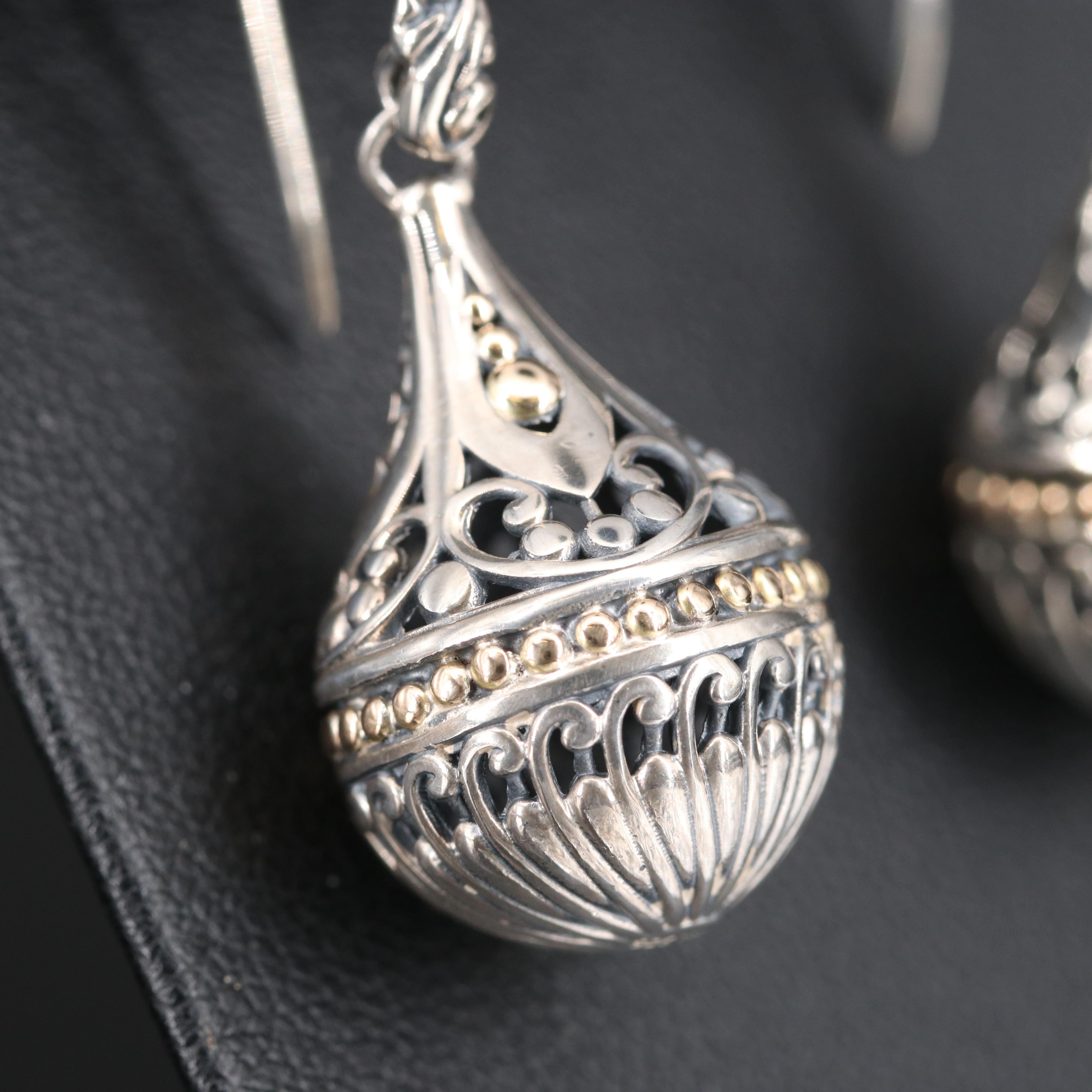 Robert Manse Designs Sterling Scrollwork Orb Drop Earrings with 18K Accents | EBTH