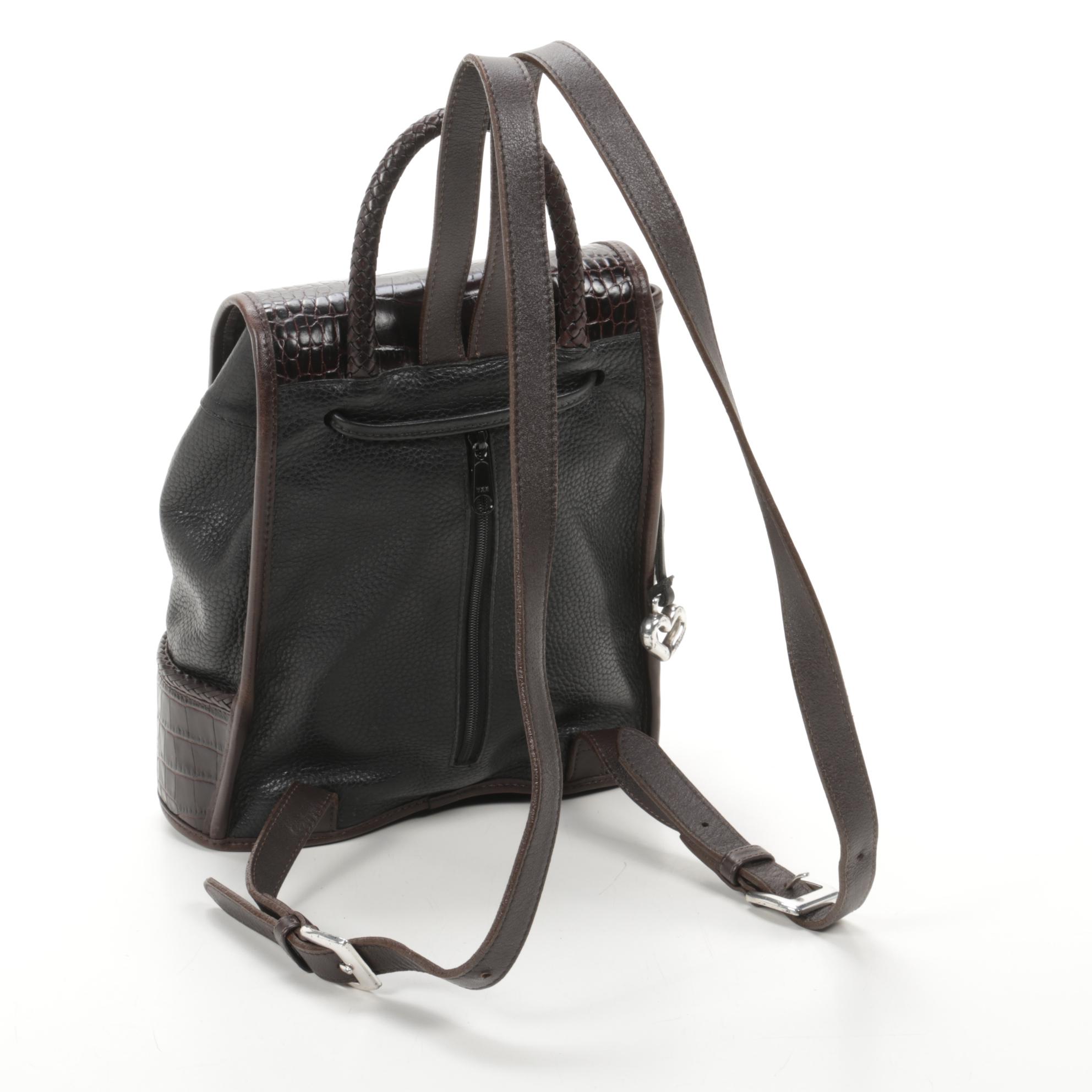 Brighton Backpack in Croc-Embossed Brown and Black Pebbled Leather | EBTH