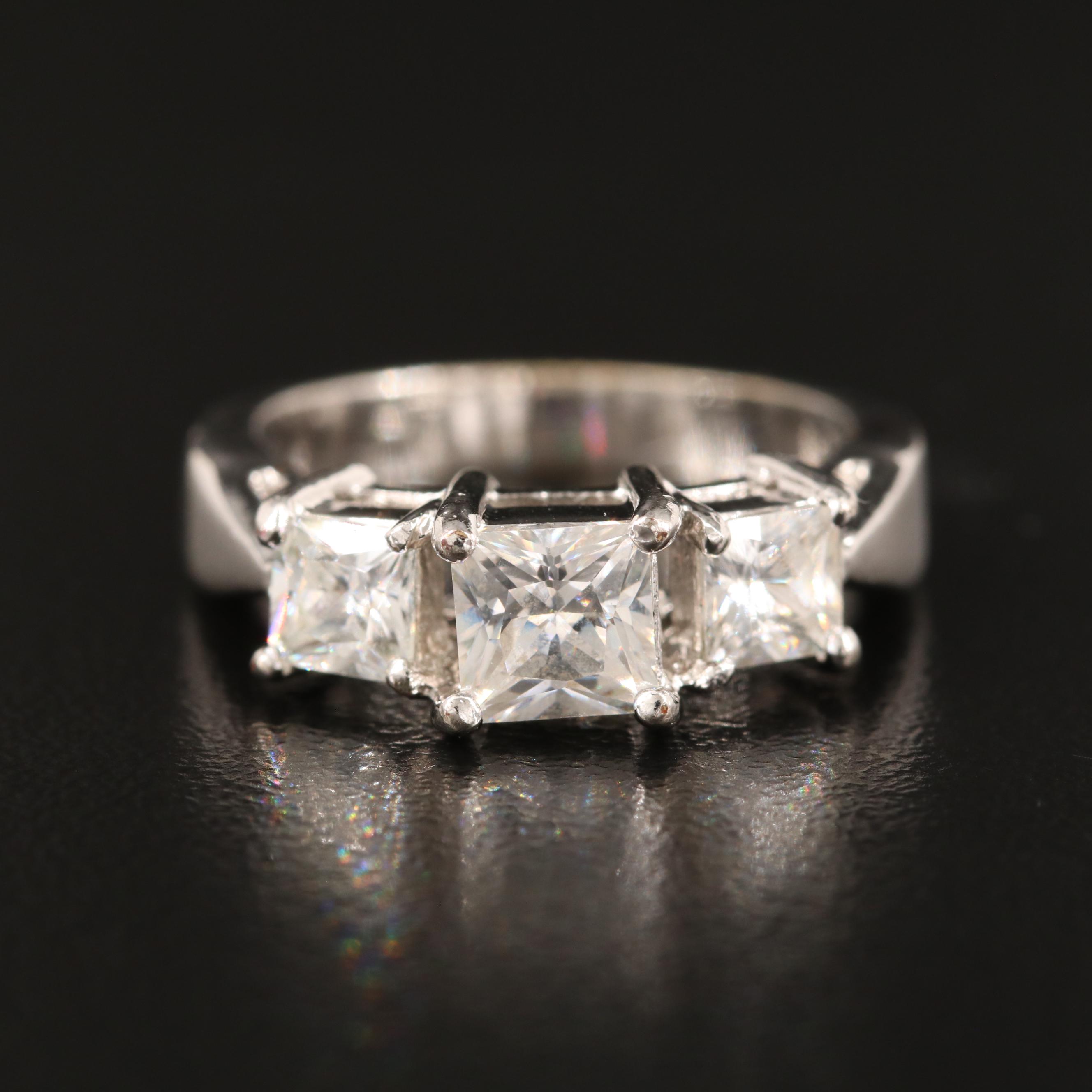 14K White Gold Diamond and Cubic Zirconia Three Ring Bridal Set | EBTH