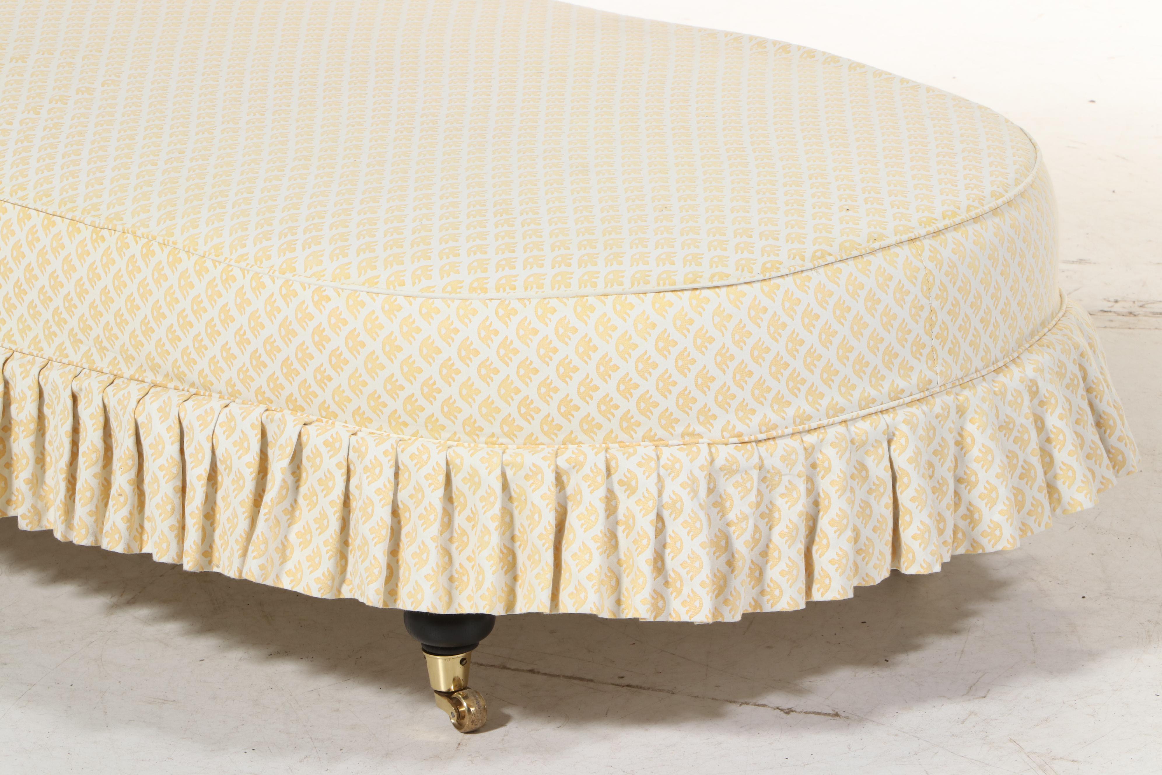 Custom Ruffle Upholstered Slip-Covered Oblong Ottoman on Casters | EBTH
