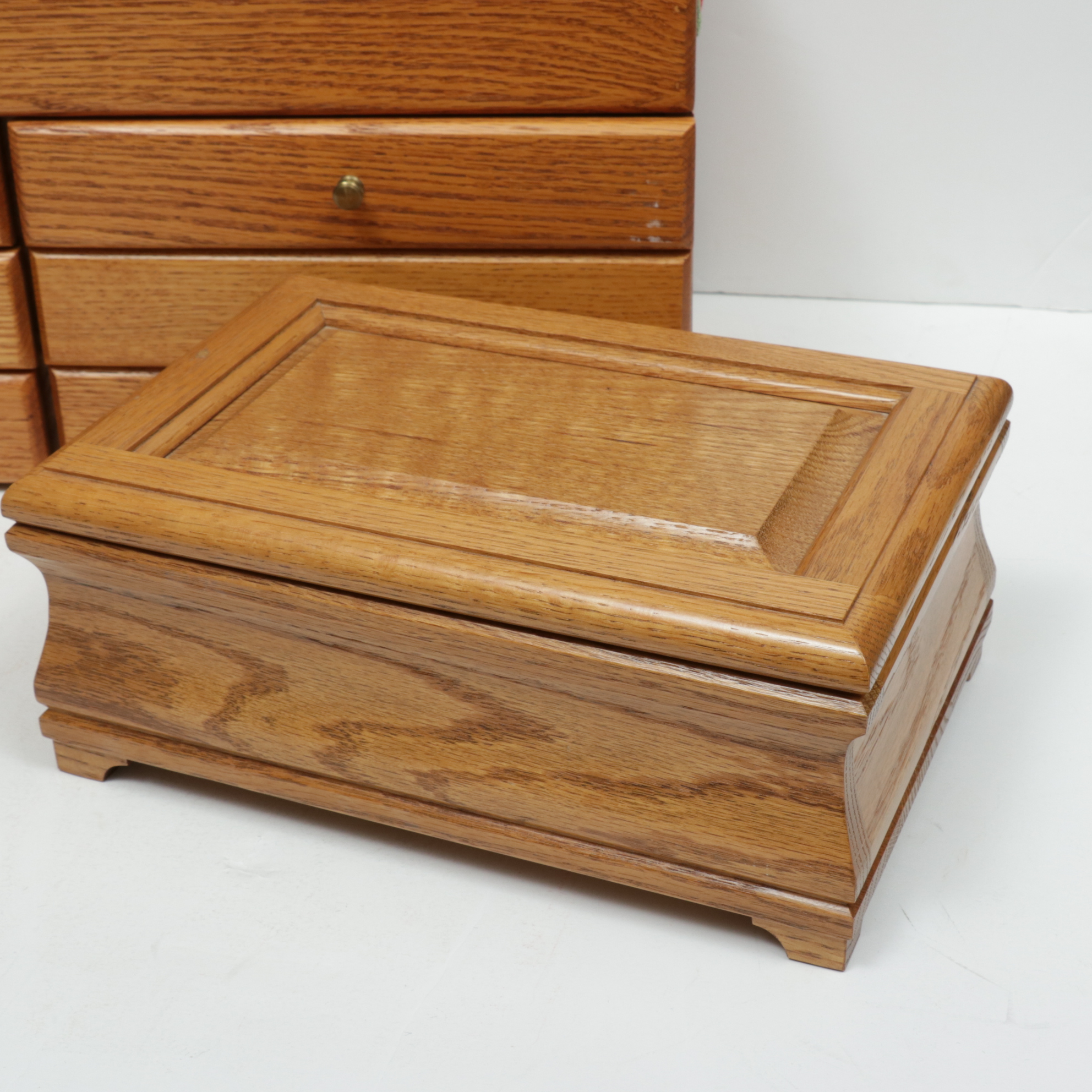 Oak Jewelry Box and Chest, Late 20th Century | EBTH