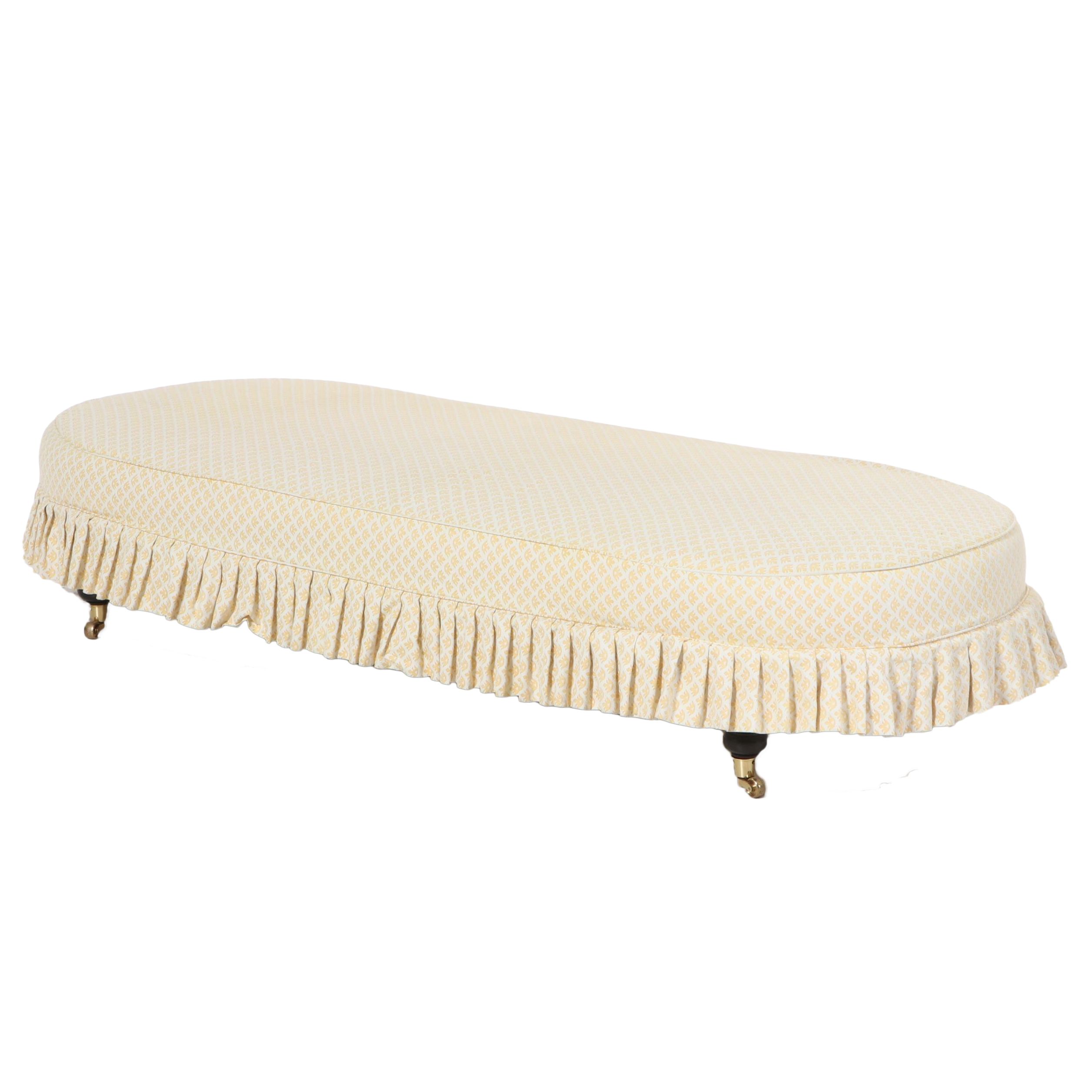 Custom Ruffle Upholstered Slip-Covered Oblong Ottoman on Casters | EBTH