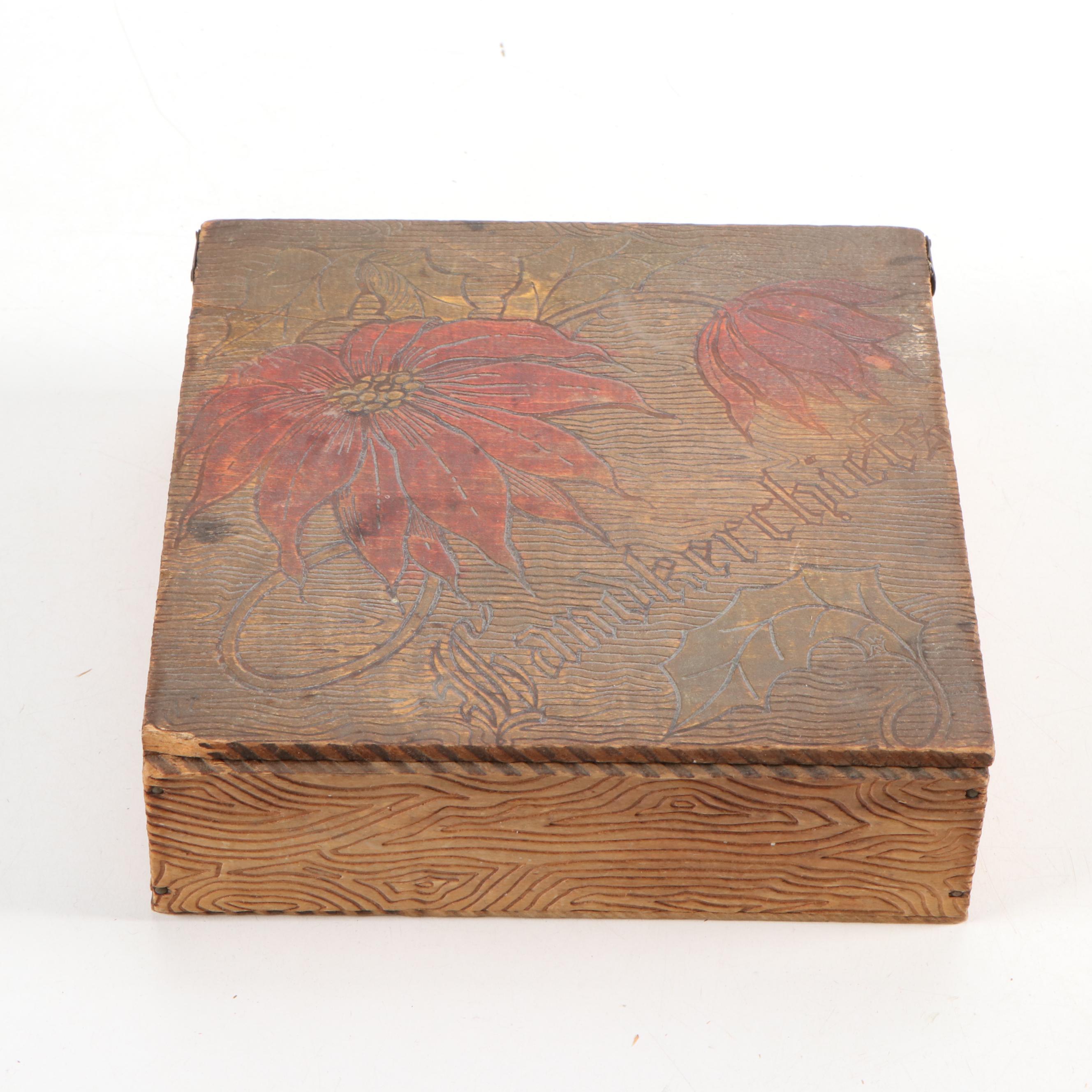 Art Nouveau Pyrographic Wooden Handkerchief Boxes, Early 20th Century ...