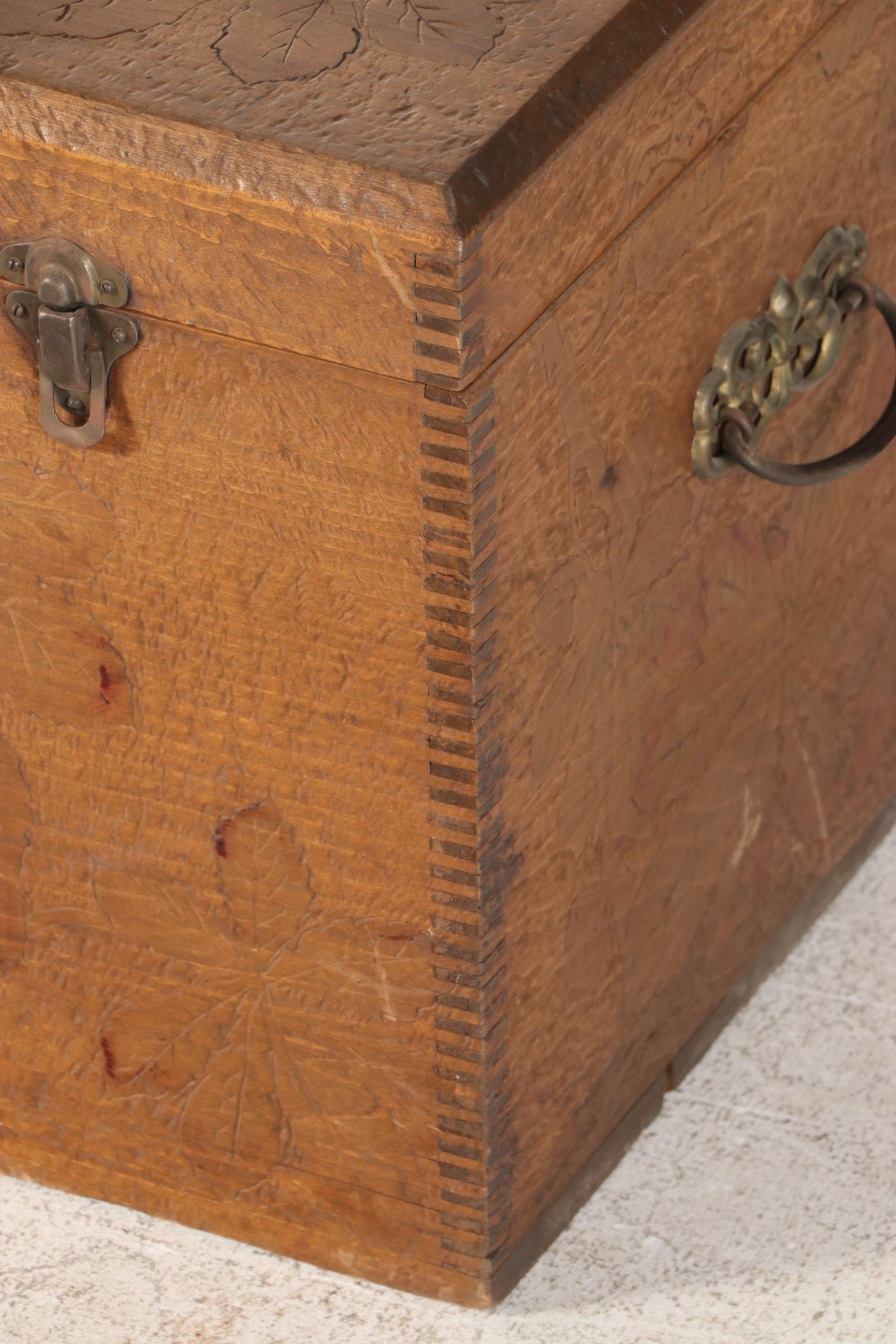 Pyrography-Decorated Wooden Chest, Early 20th Century | EBTH
