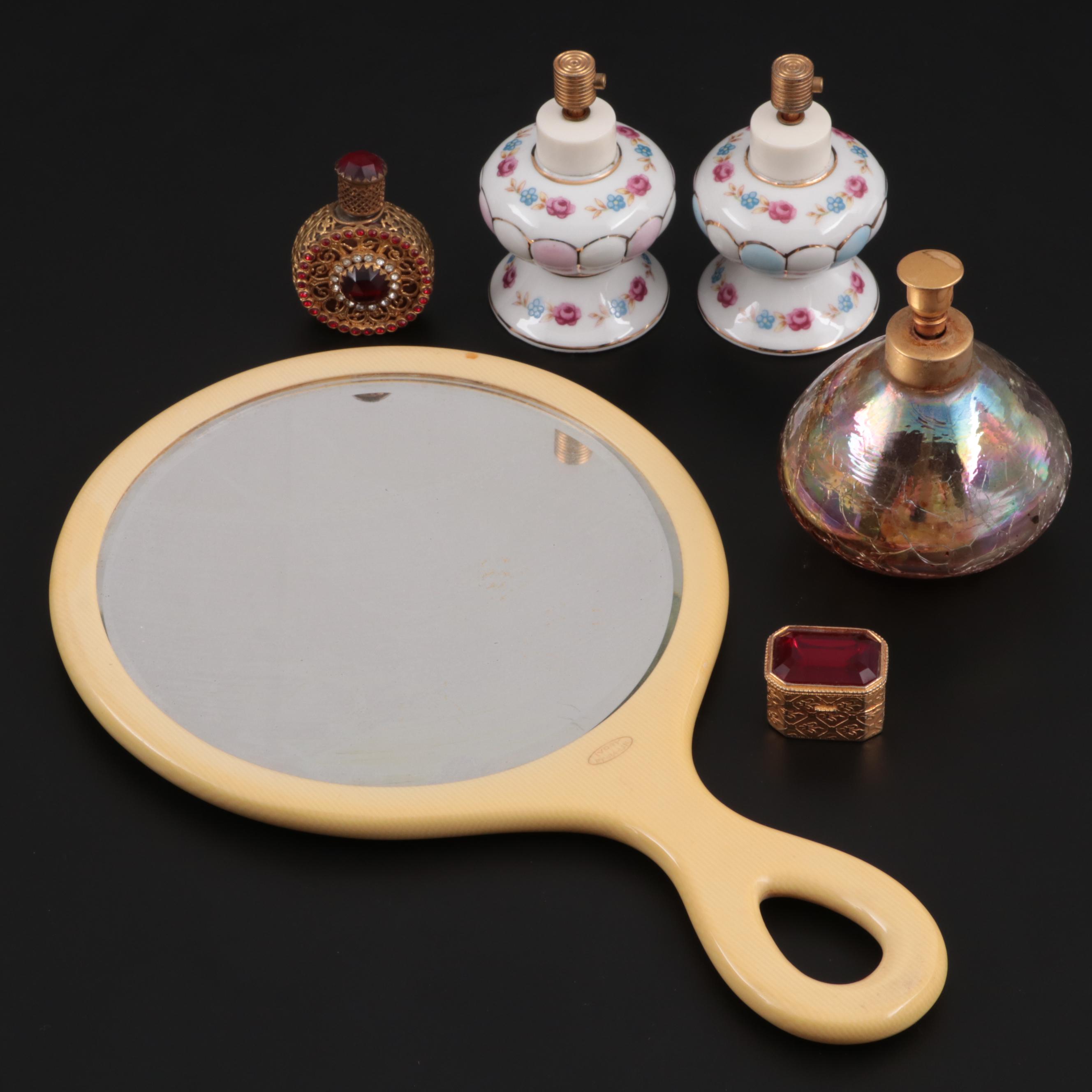 Py-Ra-Lin Ivory Vanity Mirror with Glass and Ceramic Perfume Bottles ...