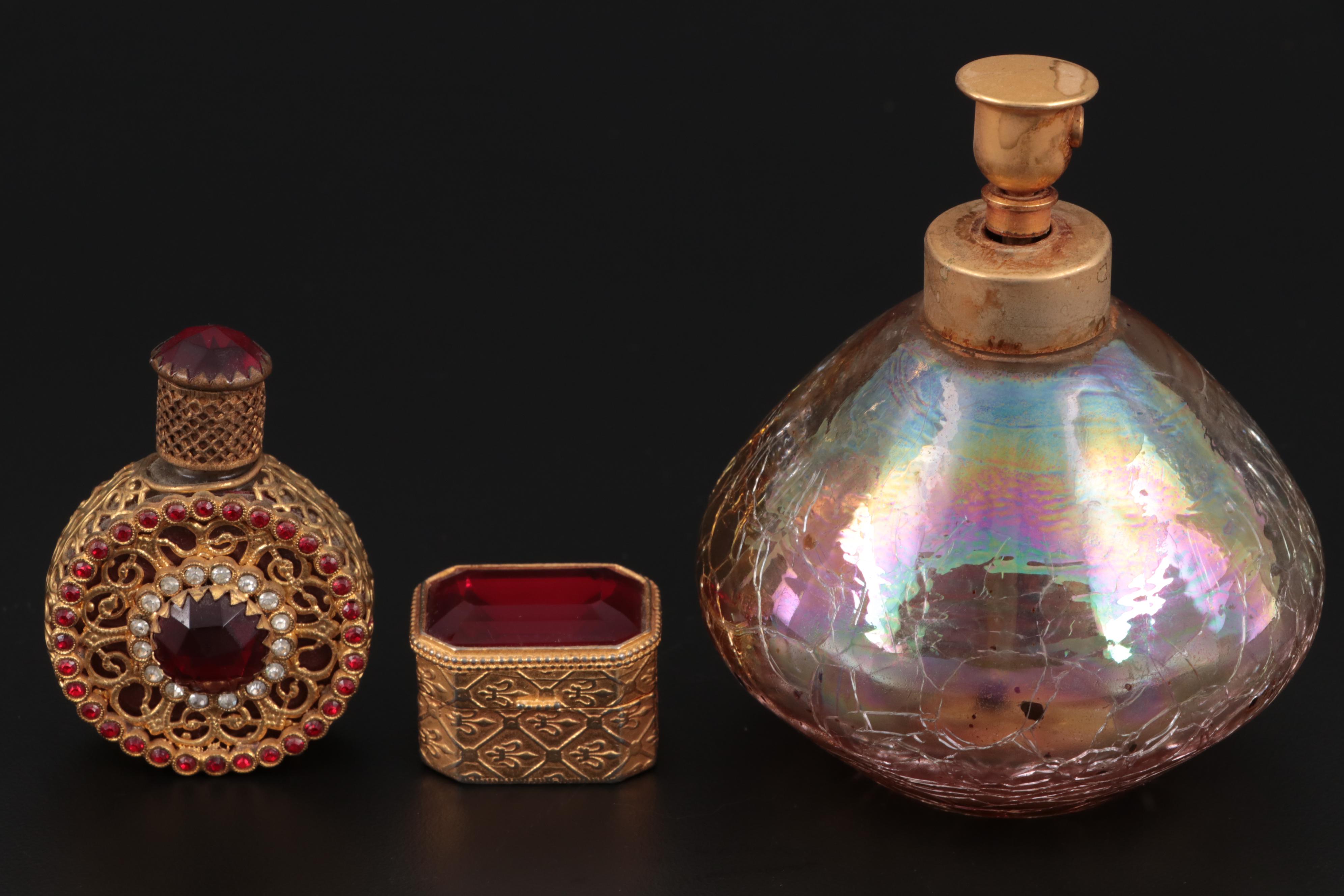 Py-Ra-Lin Ivory Vanity Mirror with Glass and Ceramic Perfume Bottles ...