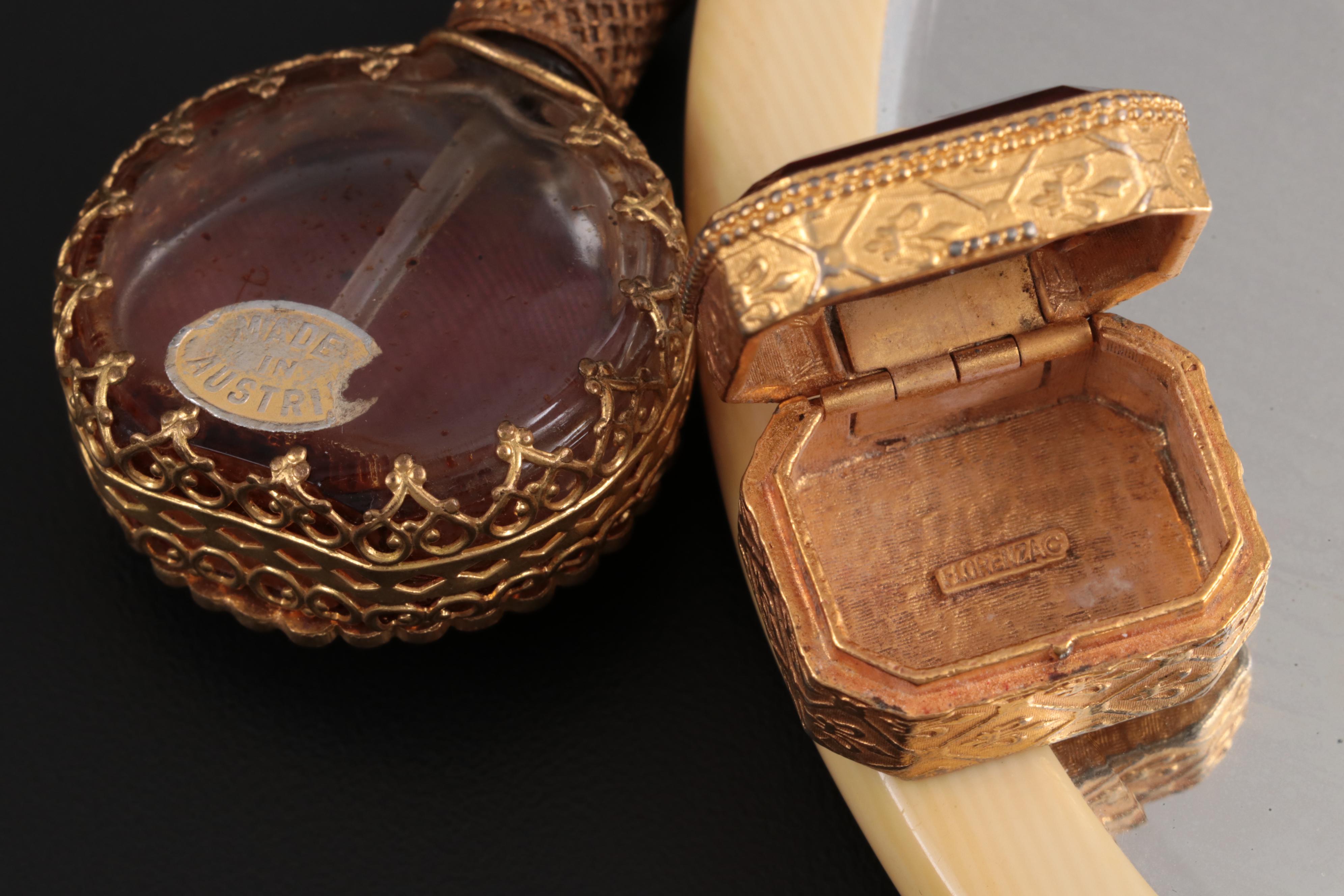 Py-Ra-Lin Ivory Vanity Mirror with Glass and Ceramic Perfume Bottles ...