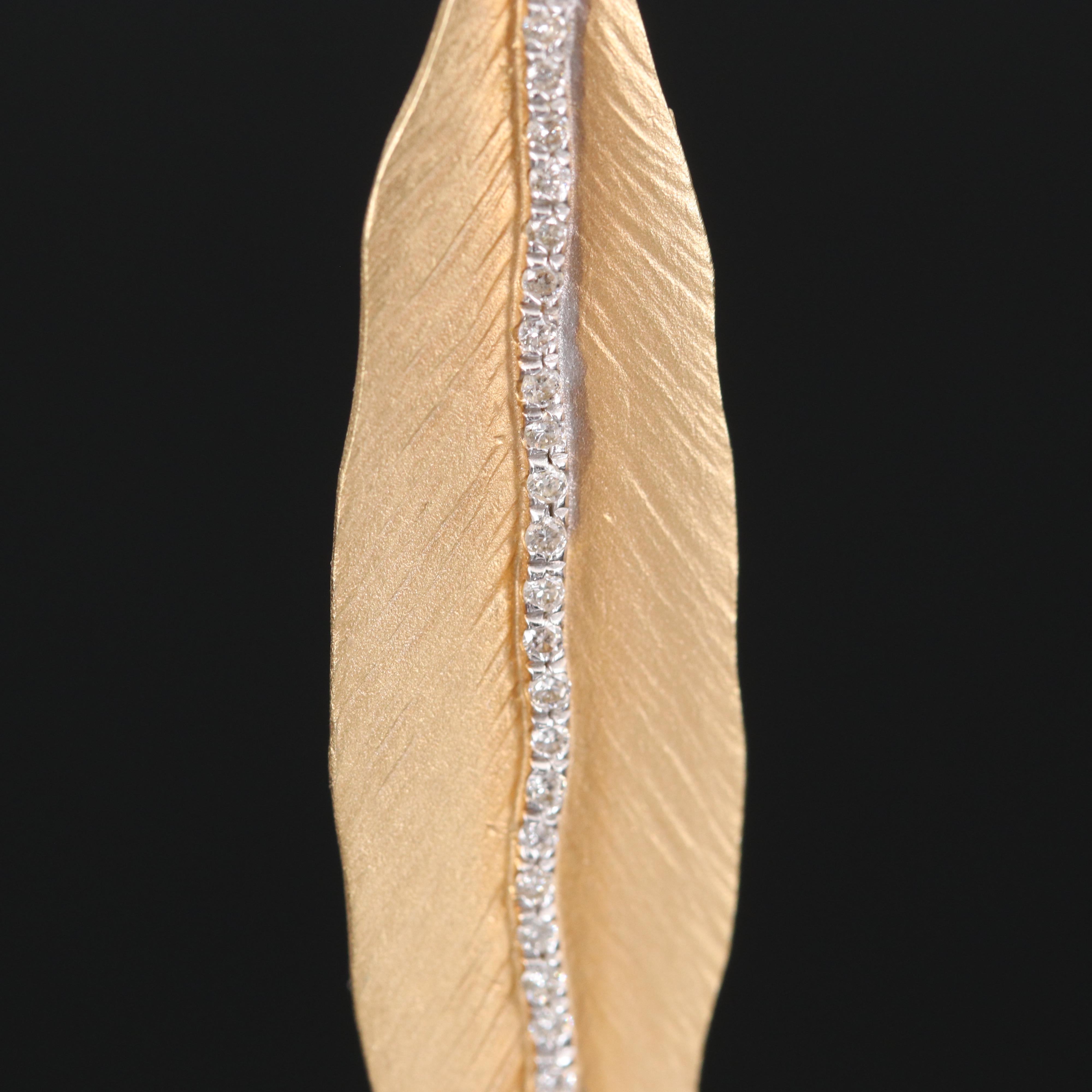14K Diamond Feather Pendant Necklace | EBTH