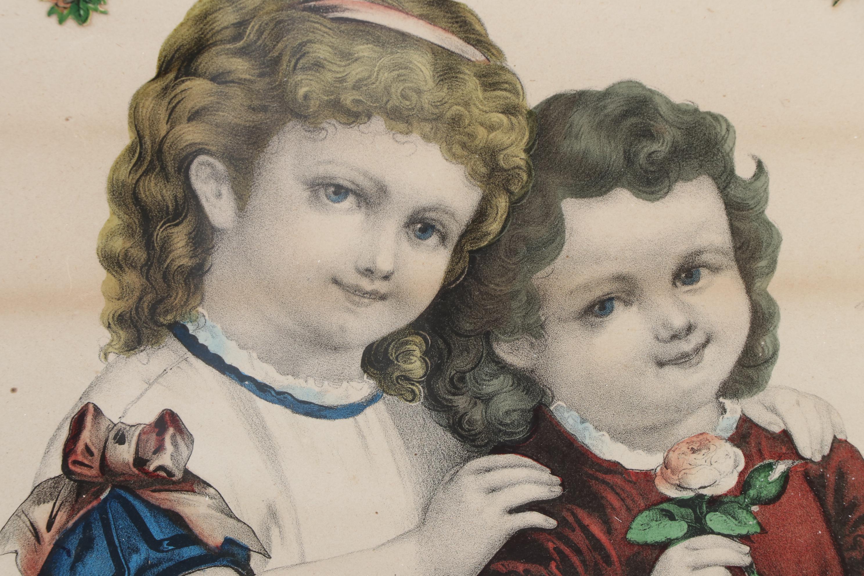 Currier and Ives Lithograph "Mama's Darlings" circa 1877 | EBTH