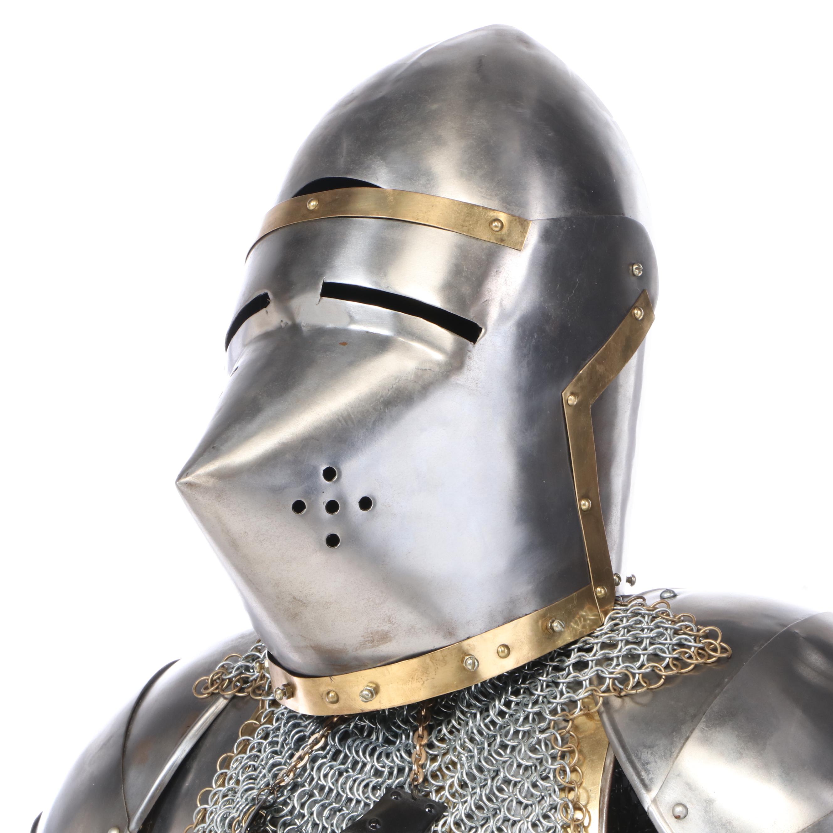 Steel and Brass Suit of Armor with Sword and Shield | EBTH
