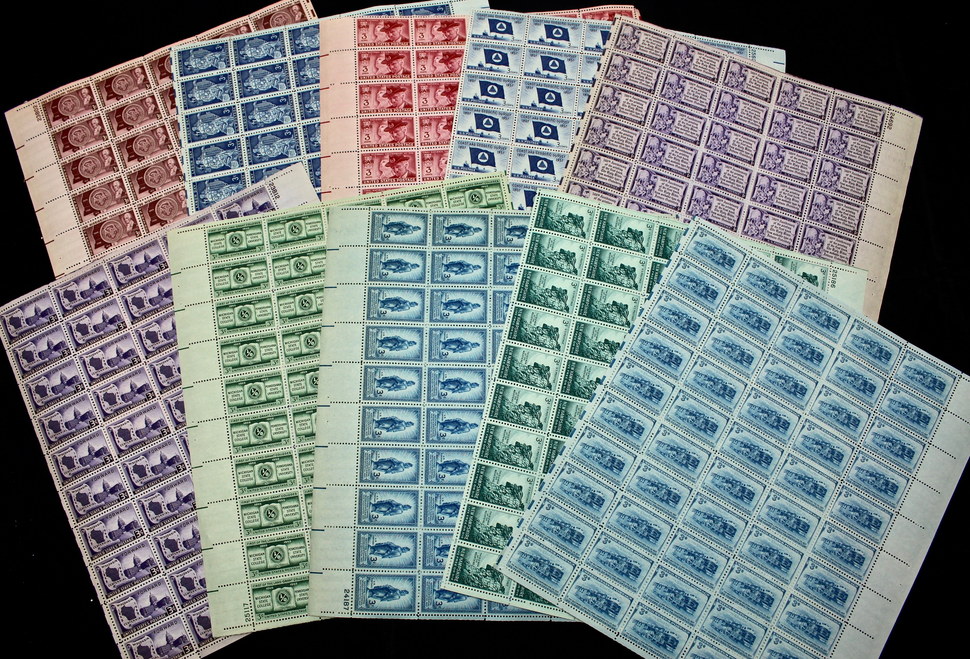 Forty-One U.S. 3-Cent Postage Stamp Sheets, 1940s – 1950s | EBTH
