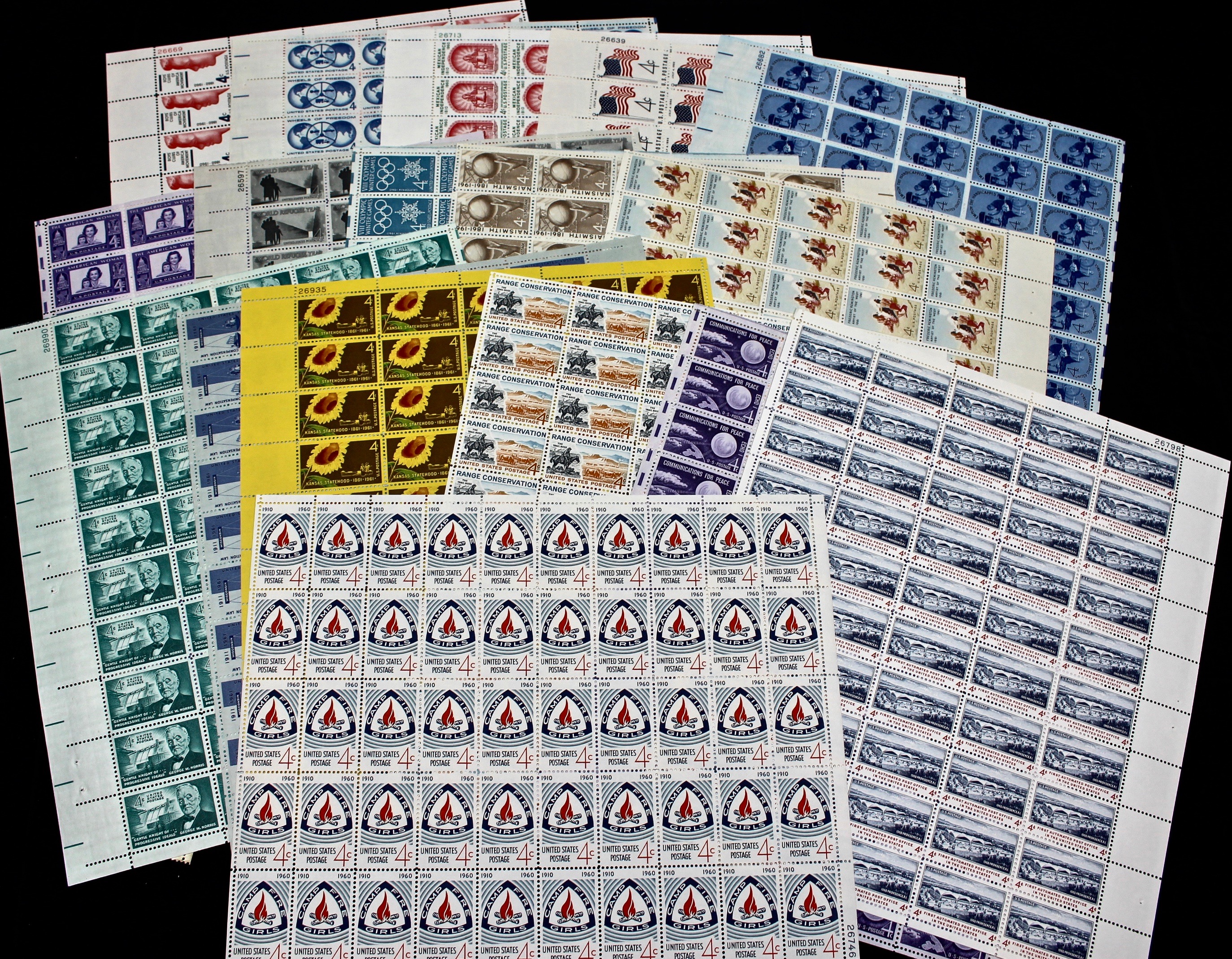 Forty-Eight U.S. Postage Stamp Sheets, 1940s – 1960s | EBTH