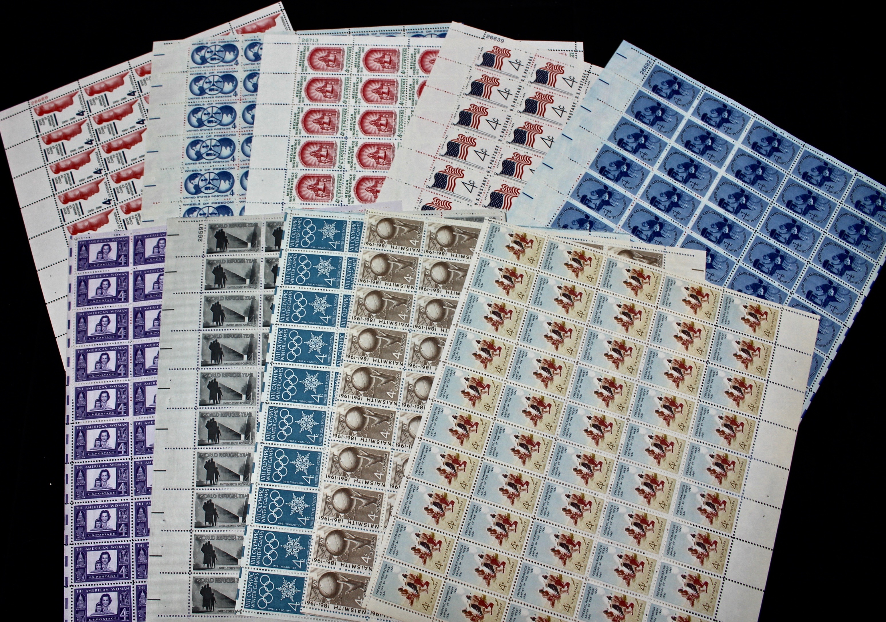 Forty-Eight U.S. Postage Stamp Sheets, 1940s – 1960s | EBTH