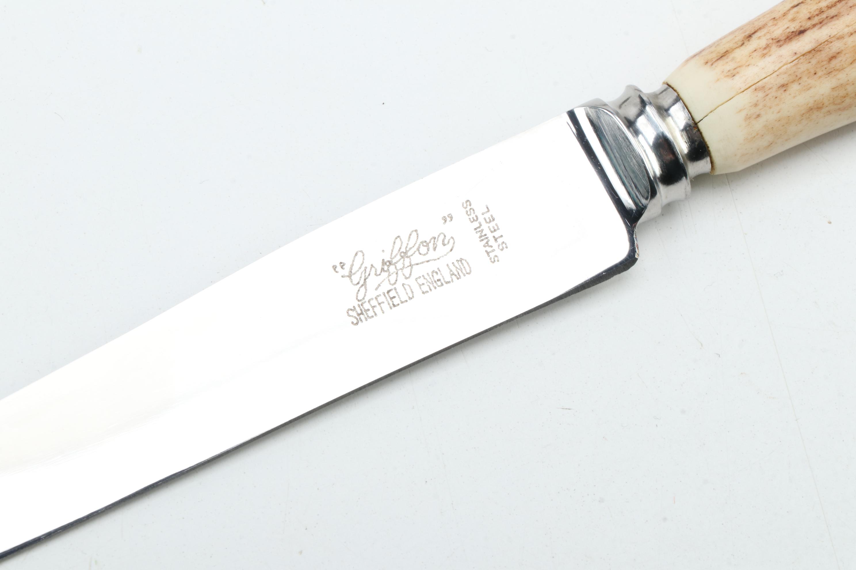 Griffon Stainless Steel Steak Knives with Stag Antler Handles | EBTH