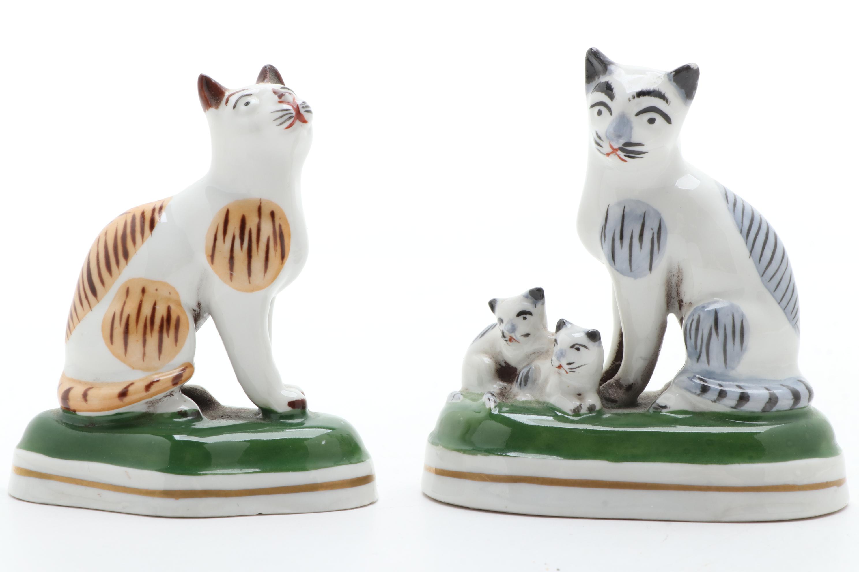Samson Chelsea Porcelain Cat Figurines and Limoges Porcelain Box | EBTH