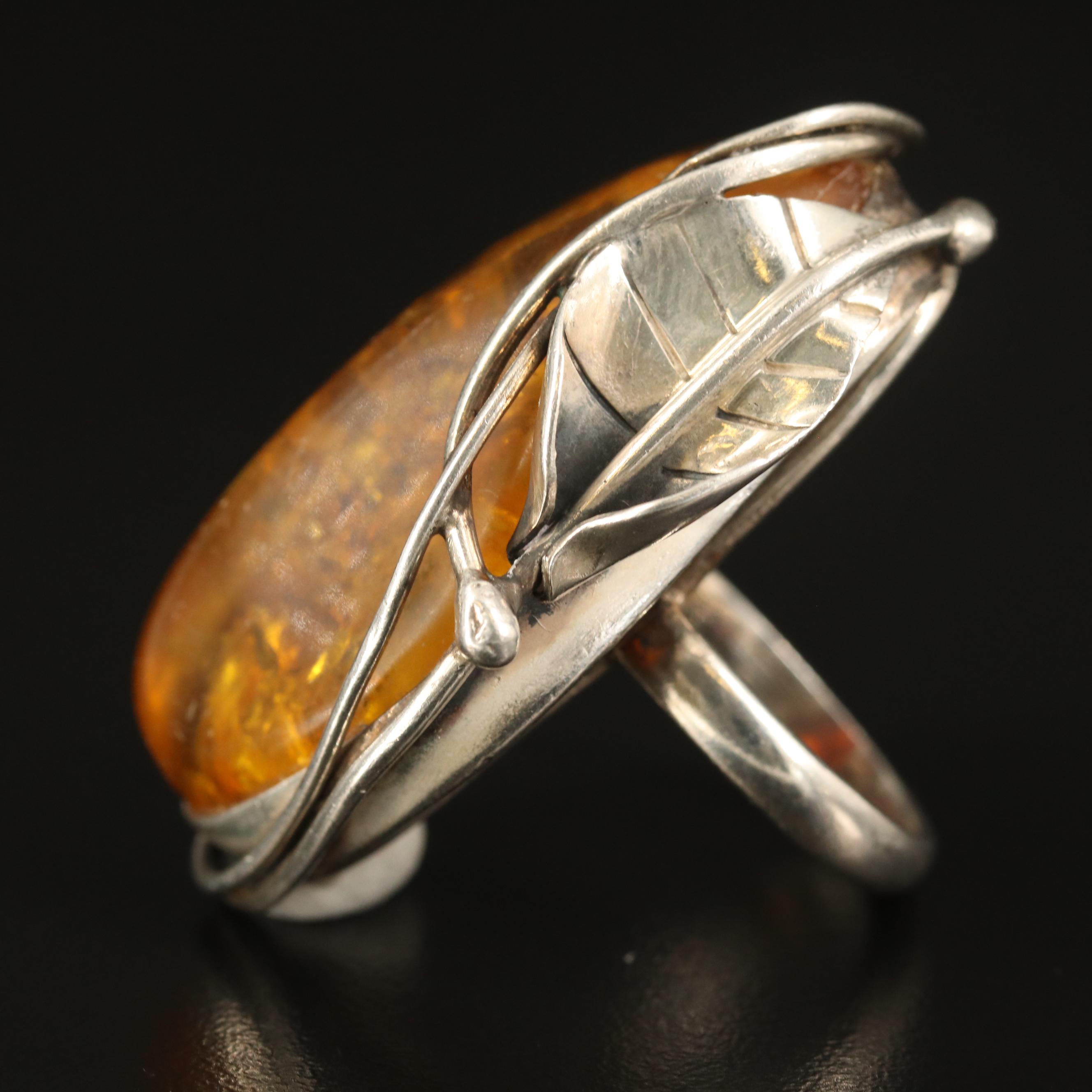 Vintage Sterling Copal Leaf Pointer Ring | EBTH