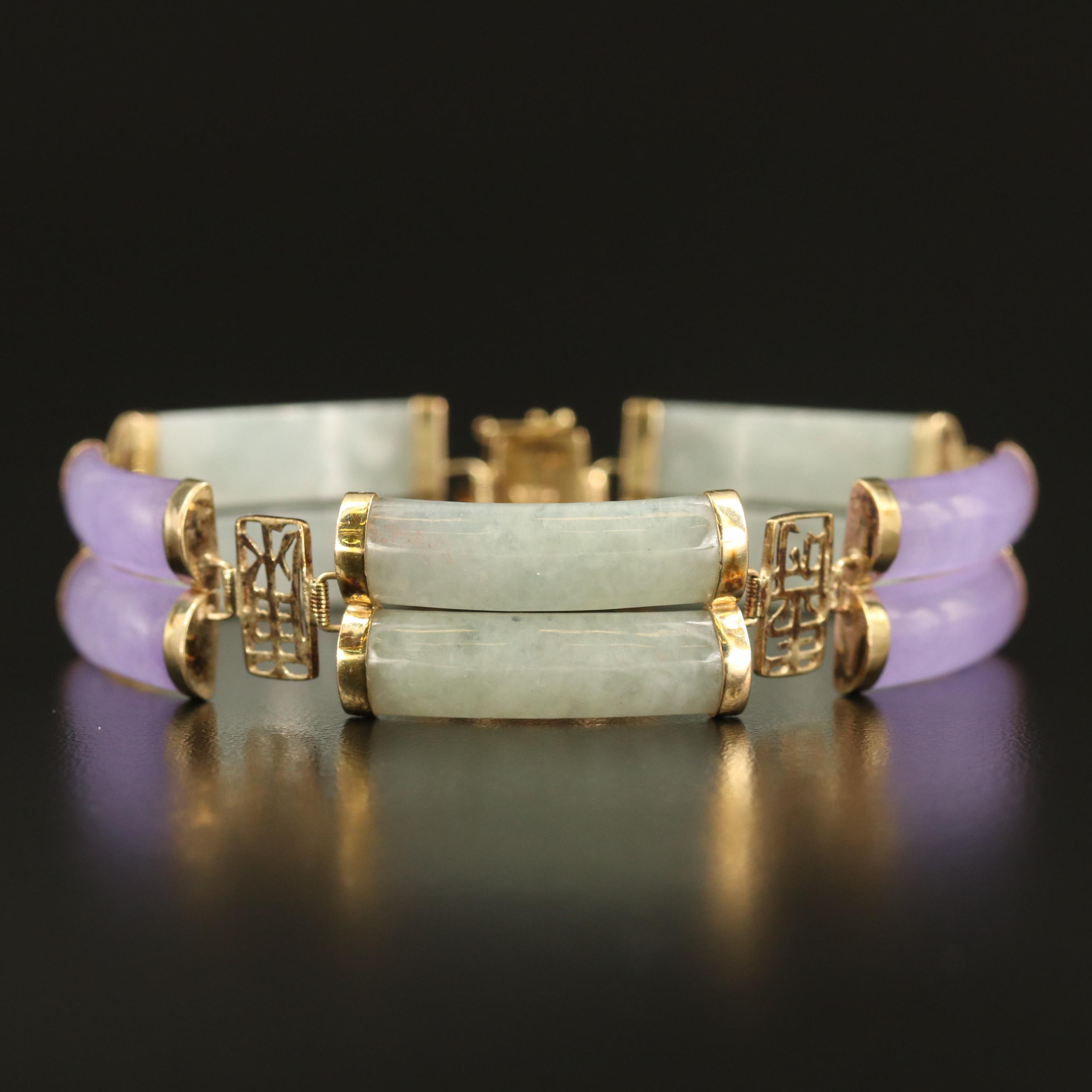 Chinese 14K Jadeite Double Row Bracelet | EBTH