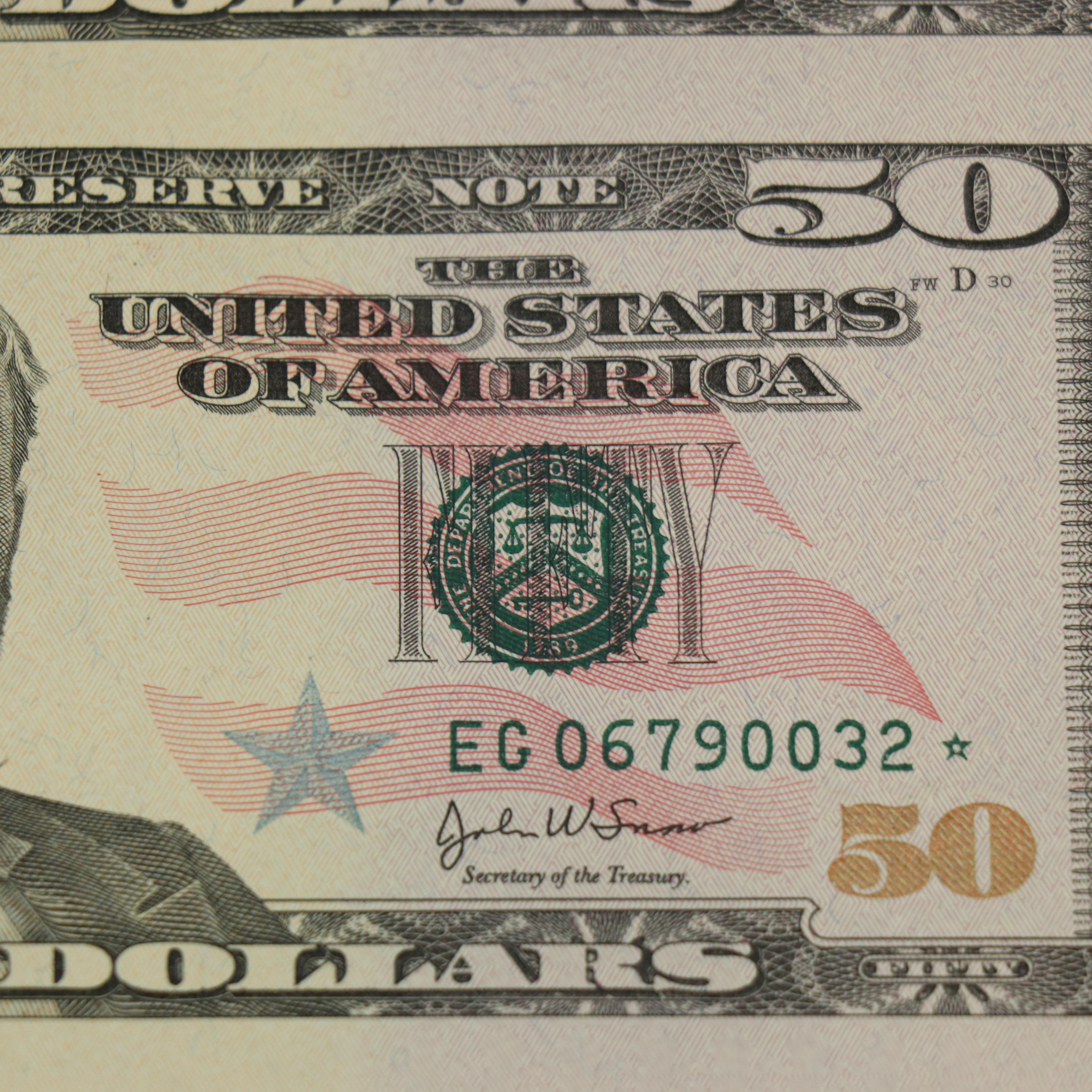 Uncut Half-Sheet of Sixteen "Star Note" $50 Federal Reserve Notes | EBTH