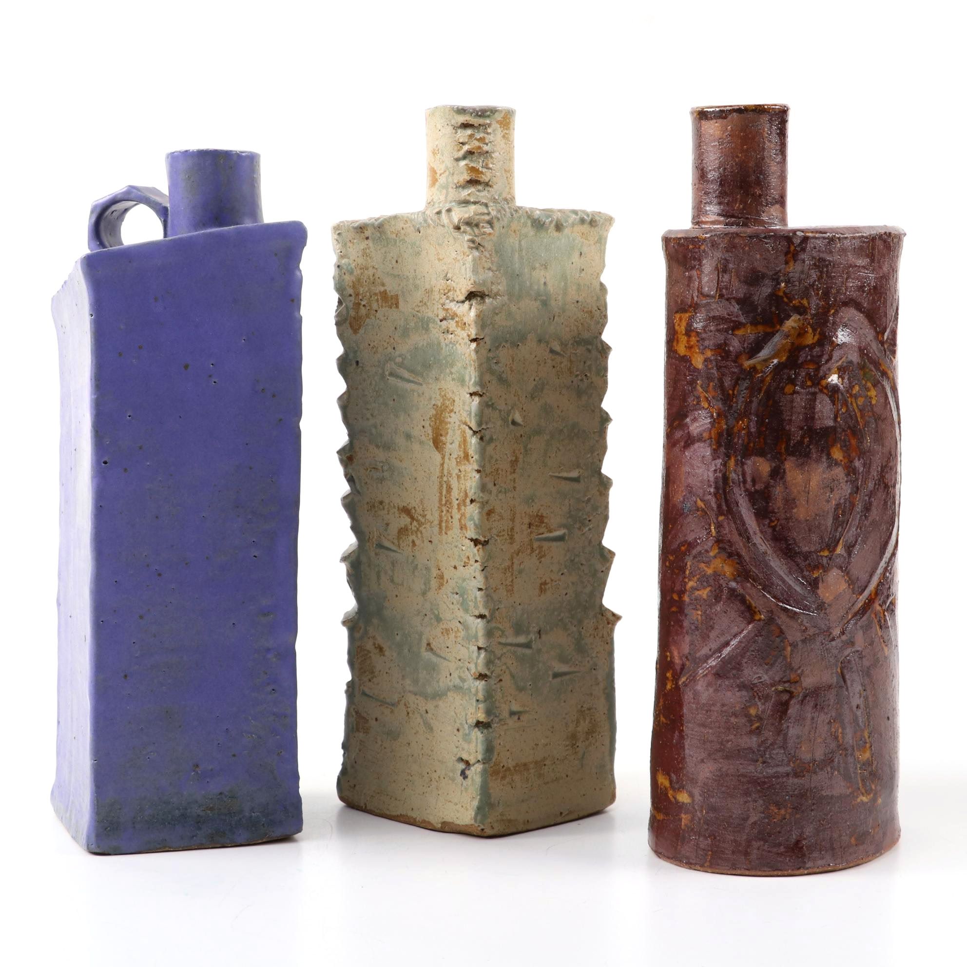 Studio Style Slab-Built Stoneware Bottle Vases | EBTH