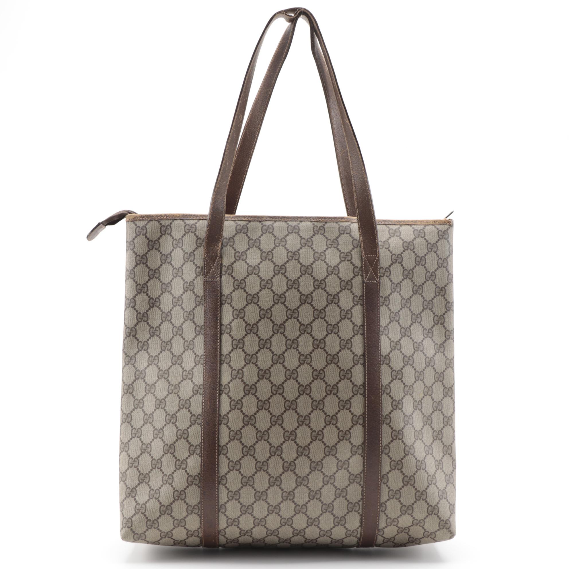 Gucci Accessory Collection Tall Tote in GG Supreme Canvas and Brown ...