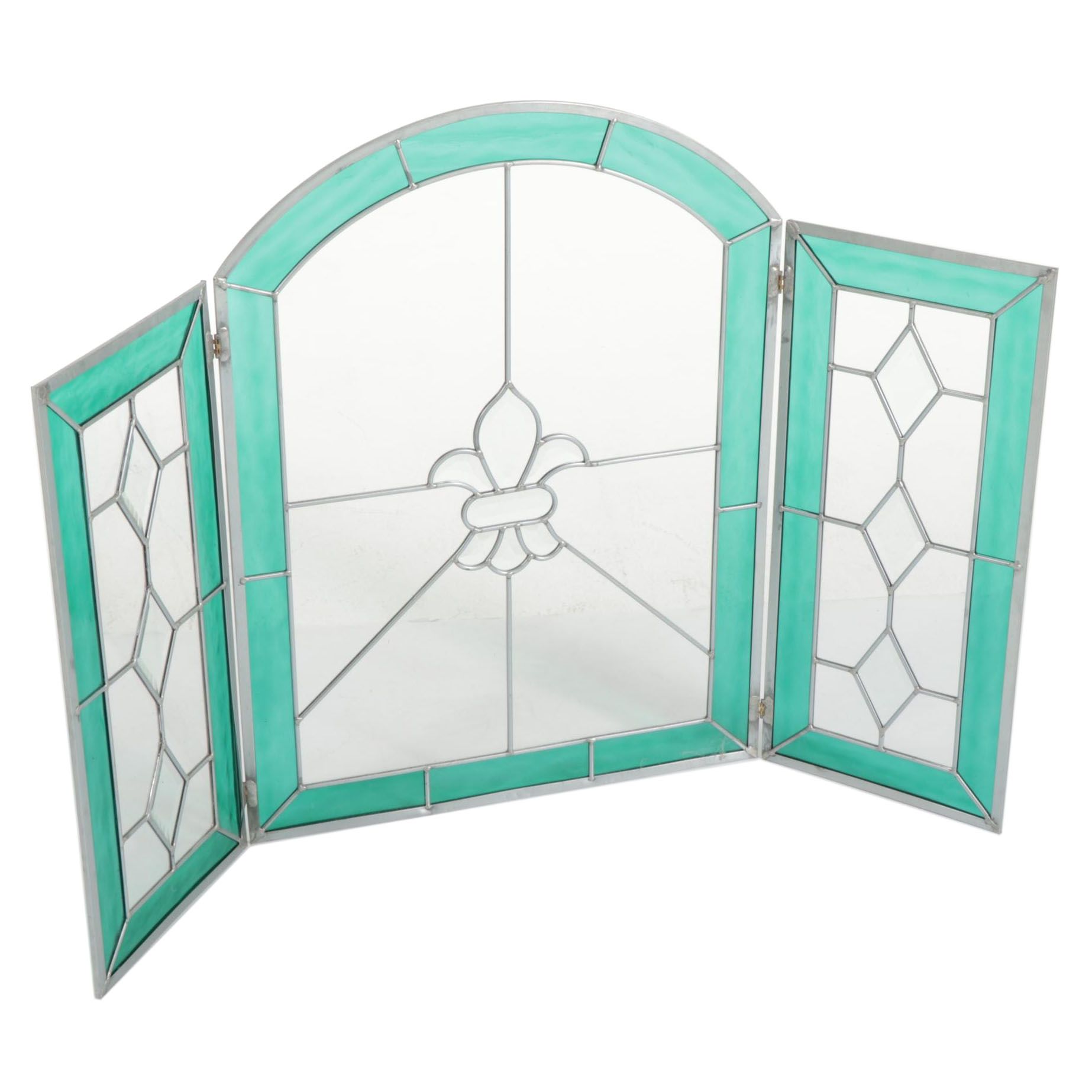 Stained Glass Fireplace Trifold Screen | EBTH