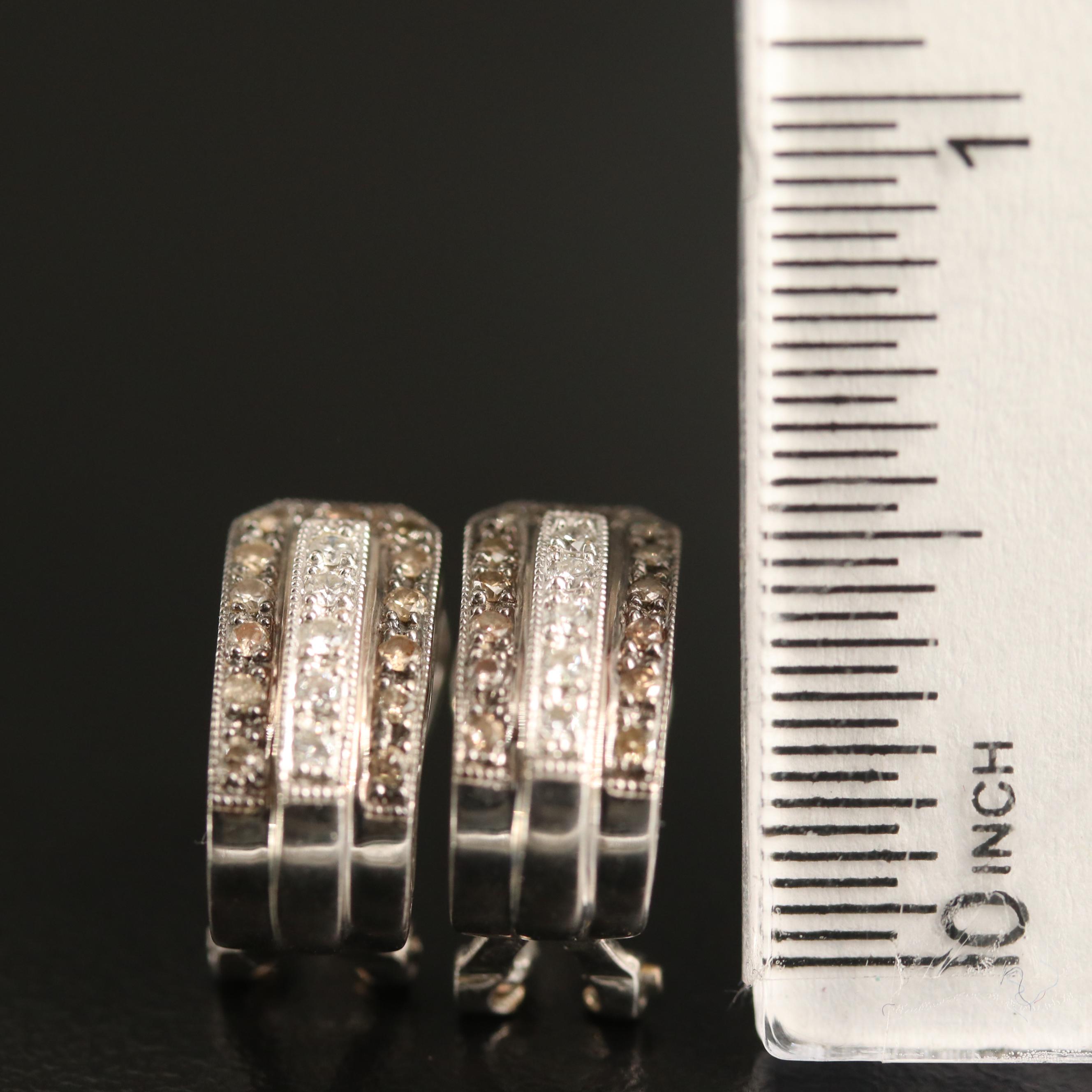 18K Diamond J Hoop Earrings with Milgrain Detail | EBTH