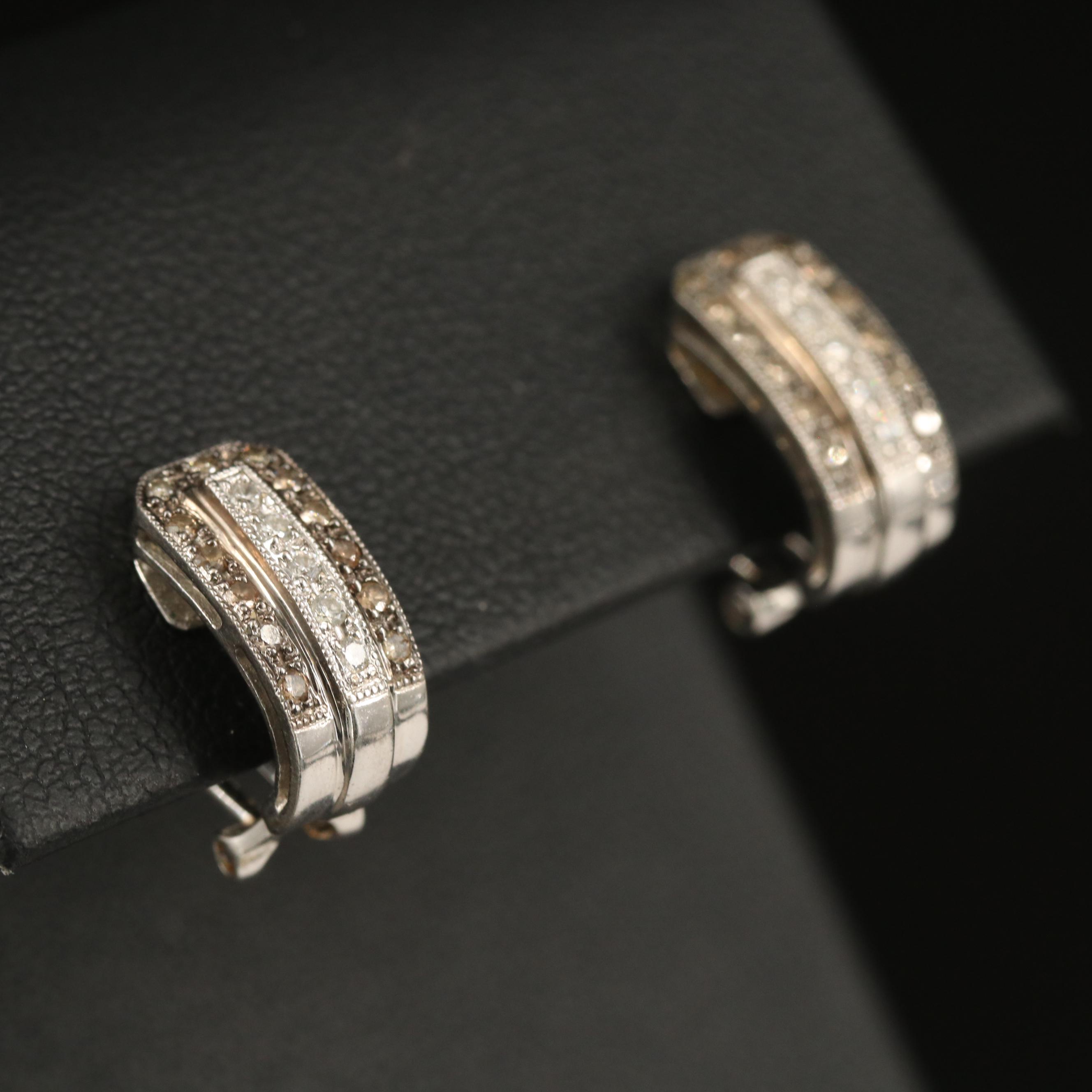 18K Diamond J Hoop Earrings with Milgrain Detail | EBTH
