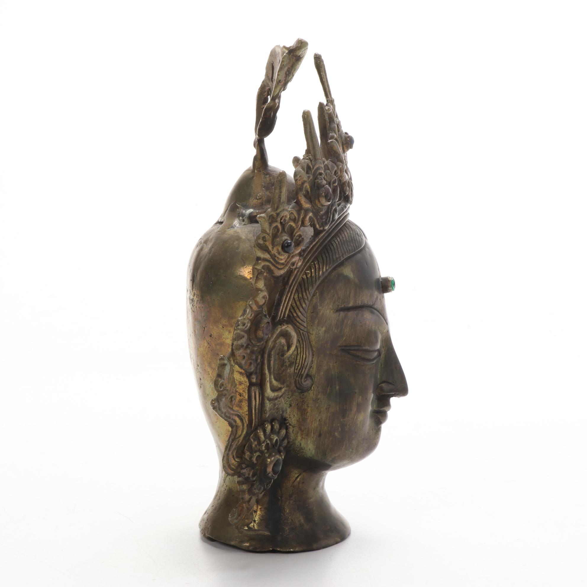 Brass Bust of Bodhisattva Head | EBTH