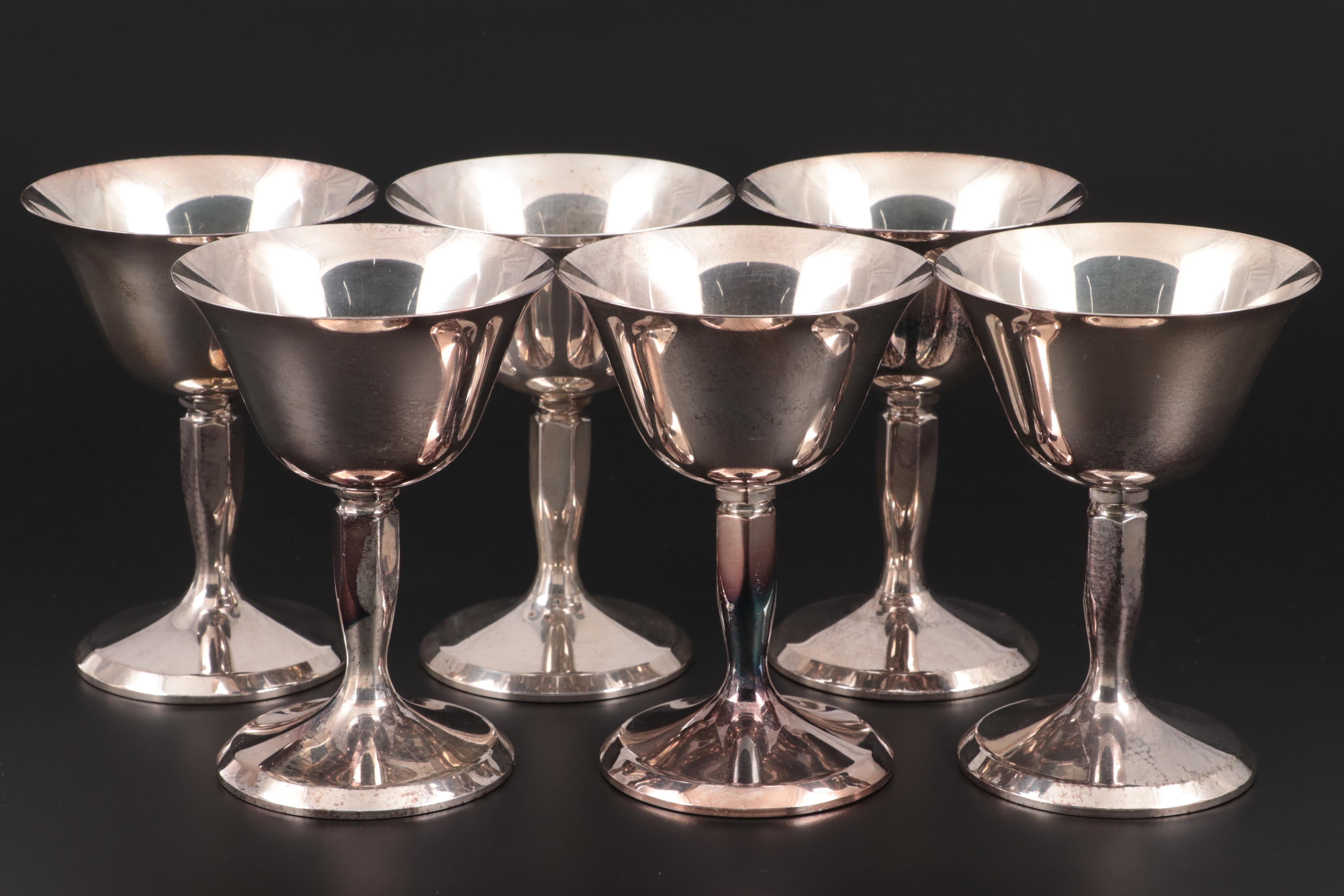 Plator Silver Plate Water Goblets, Champagne Coupes, Sherbets, Cordial ...