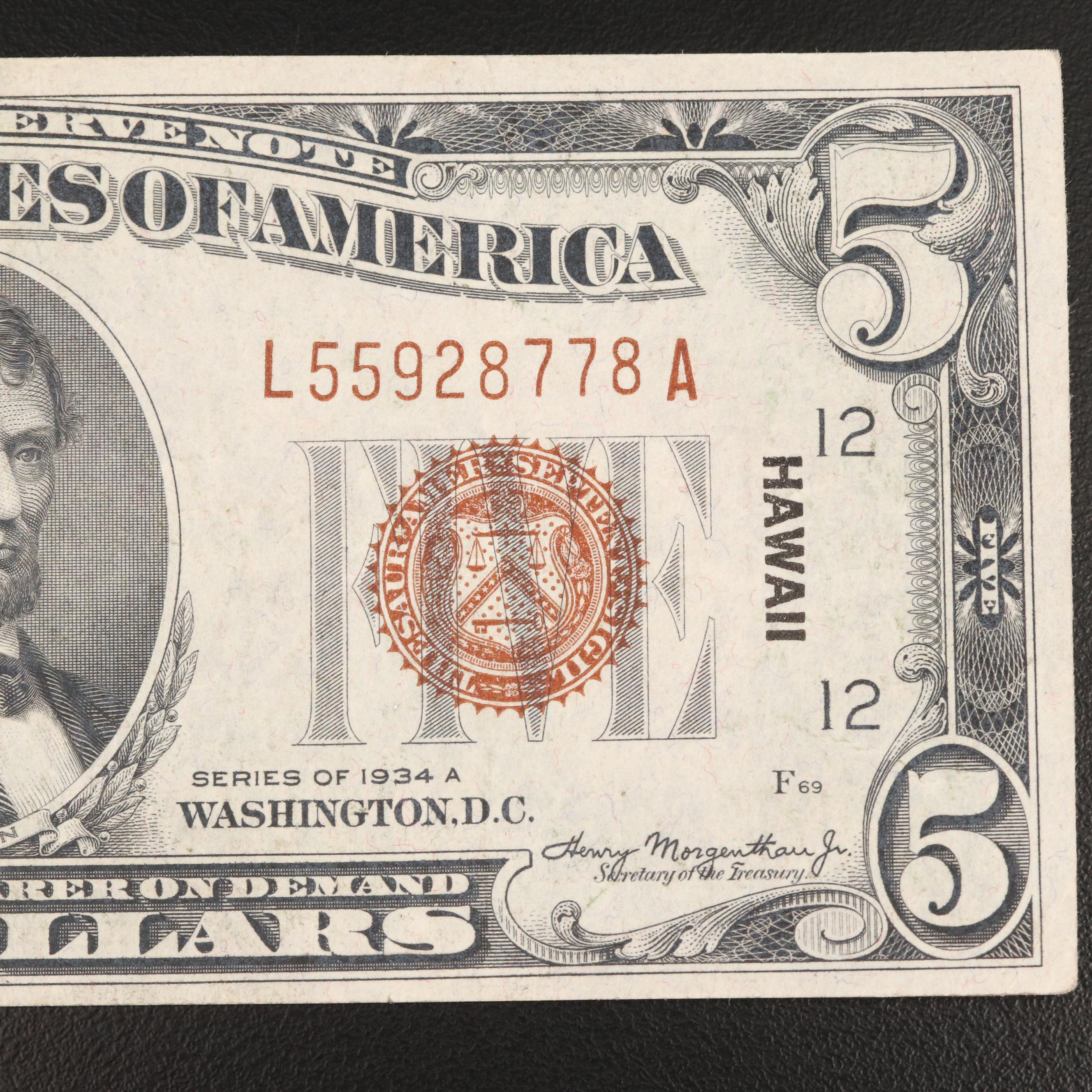Series 1934A "Hawaii Overprint" $5 Federal Reserve Note | EBTH