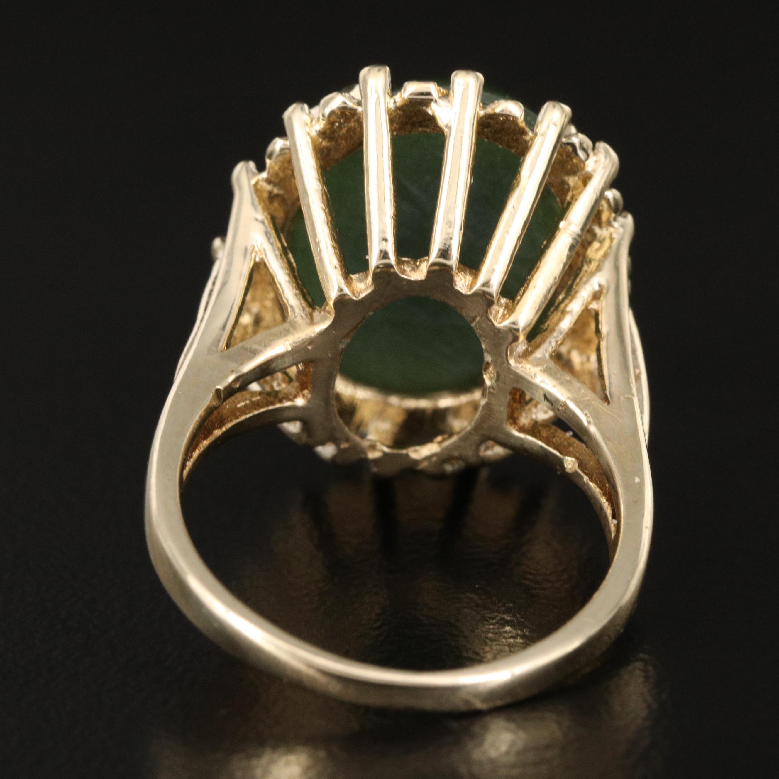Vintage 14K Nephrite Ring with Florentine Finish Accent | EBTH
