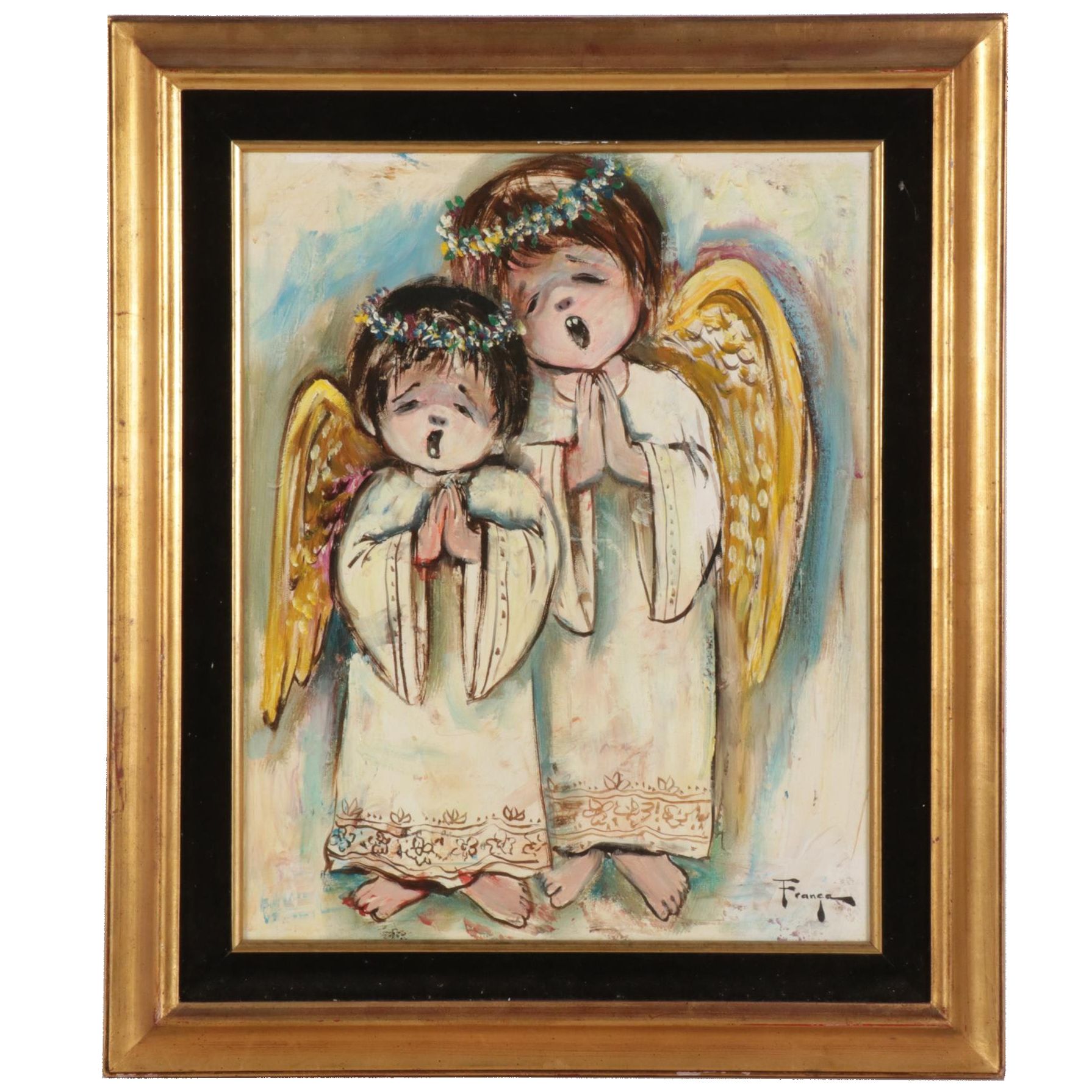 Ozz França Oil Painting of Child Angels Singing, Mid-Late 20th Century ...