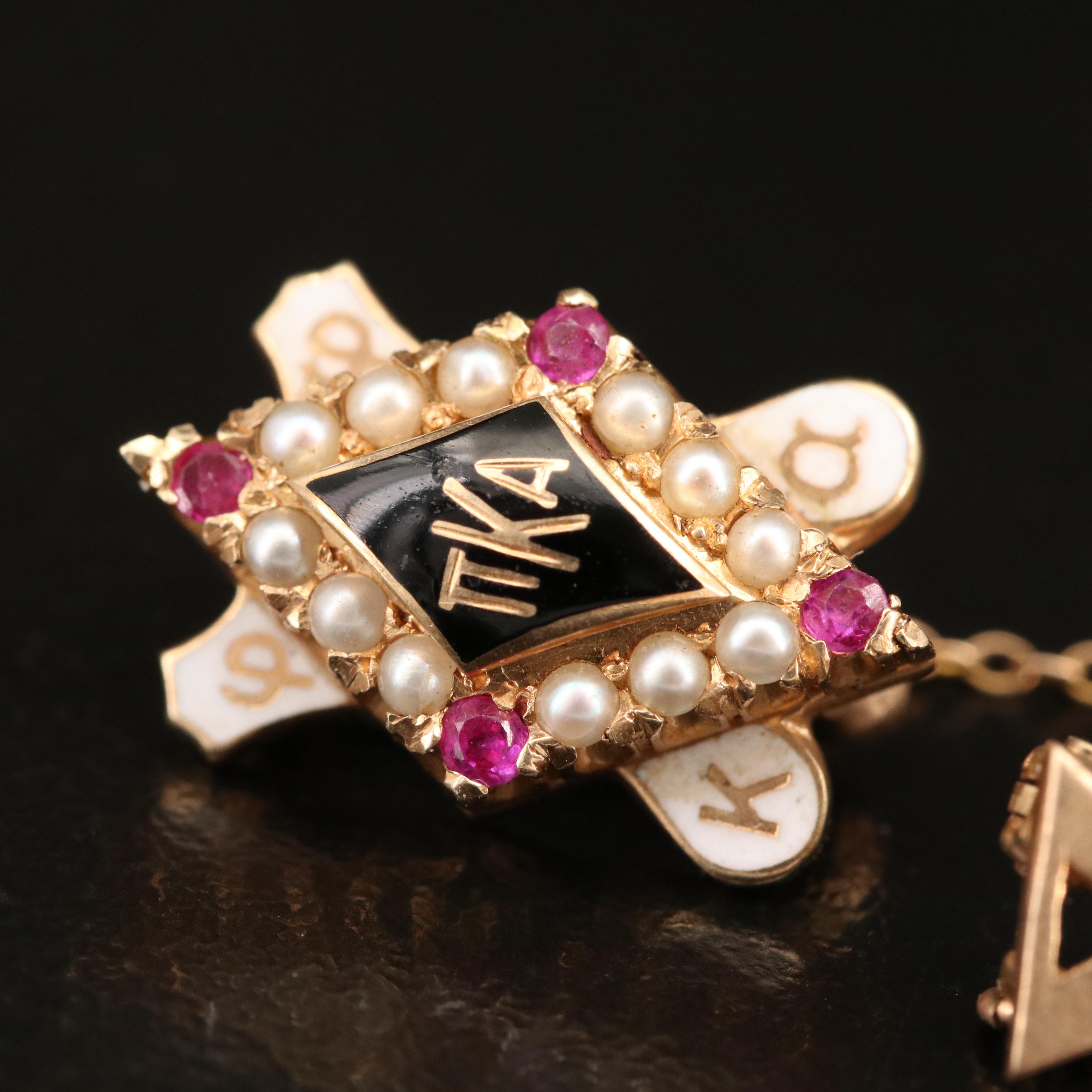 10K Ruby, Pearl and Enamel Pi Kappa Alpha Fraternity Pin | EBTH