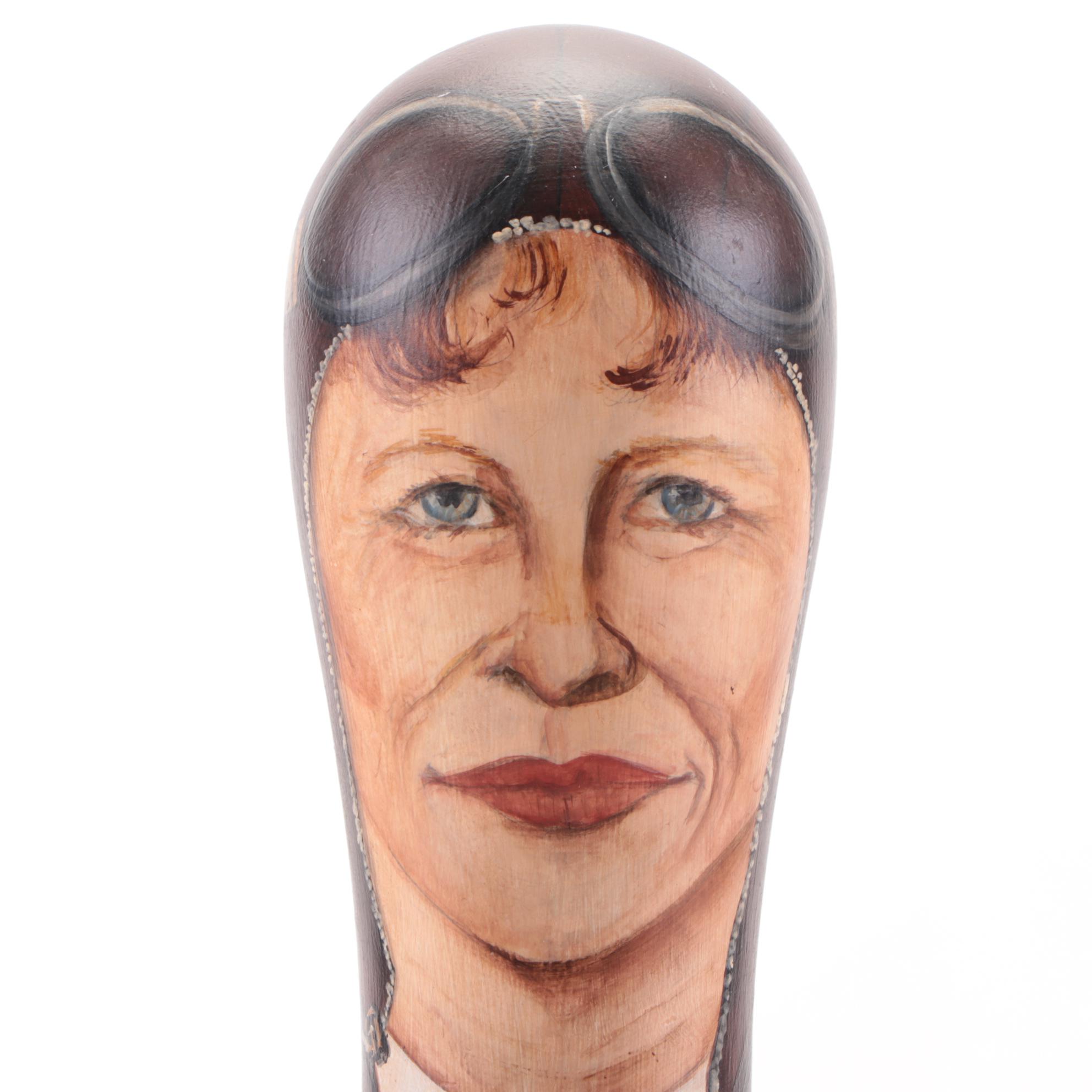 Sue Disney Hand-Painted Bowling Pin "Amelia Earhart," 1998 | EBTH