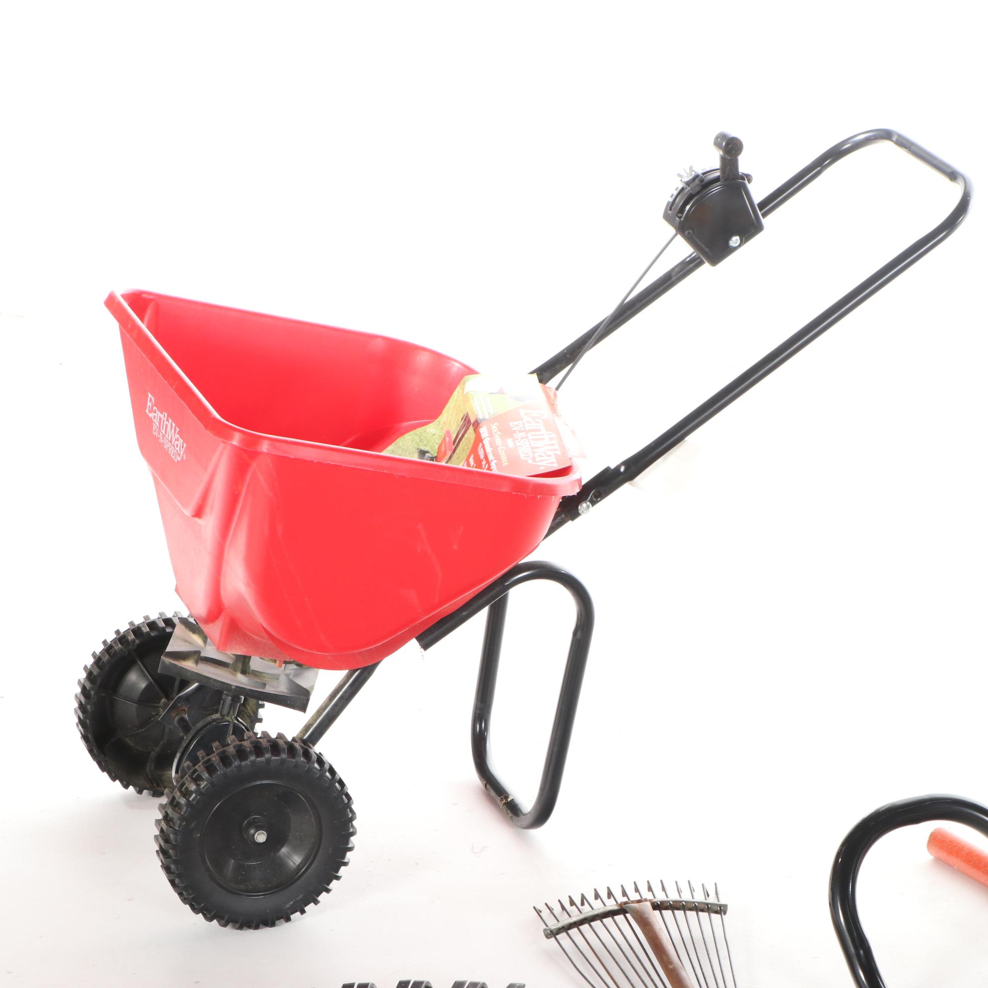 Lawn and Garden Tools Including Seed Spreader Cart, Rakes, and More | EBTH