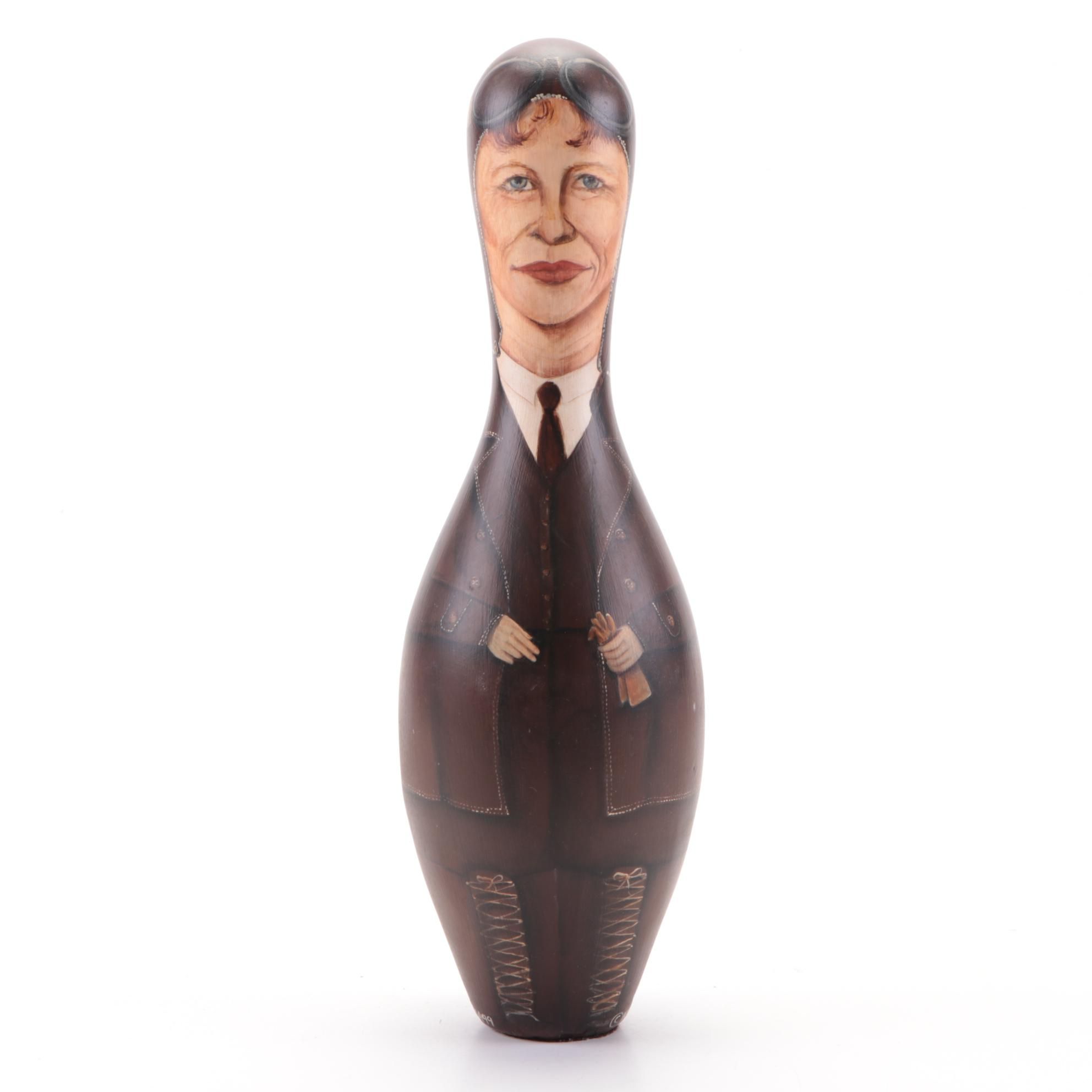 Sue Disney Hand-Painted Bowling Pin "Amelia Earhart," 1998 | EBTH