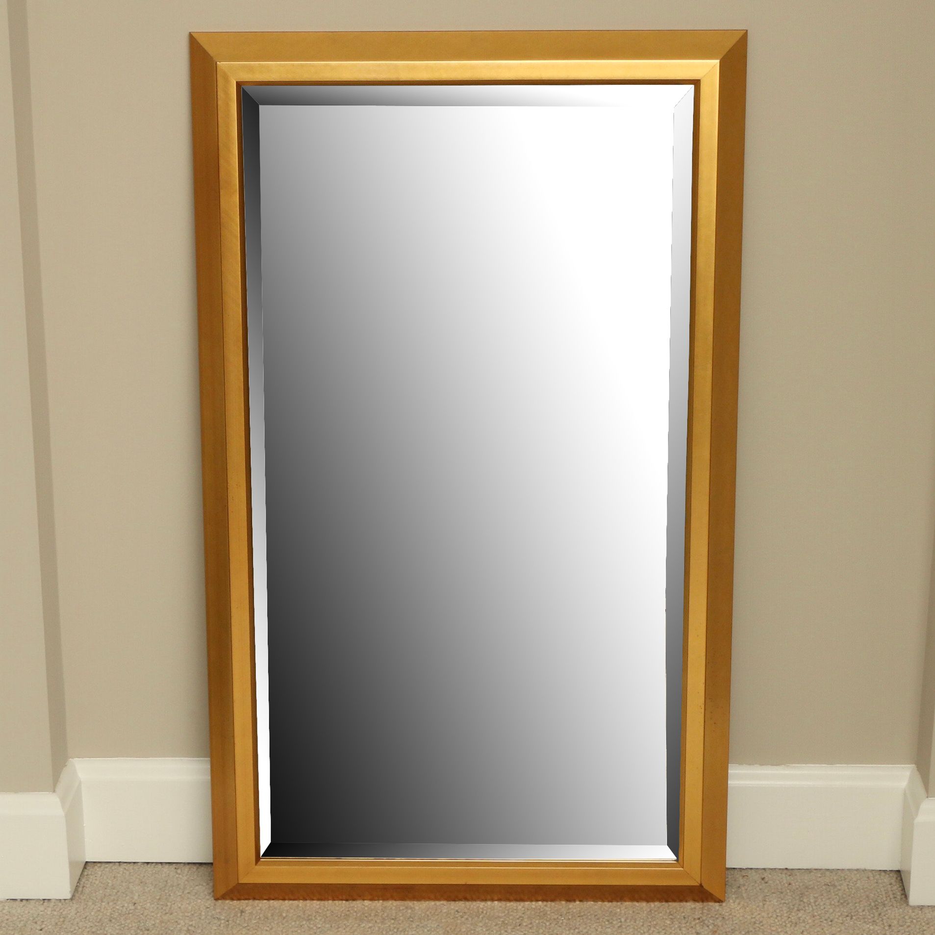 Brushed Gold Tone Contemporary Beveled Frame Mirror | EBTH