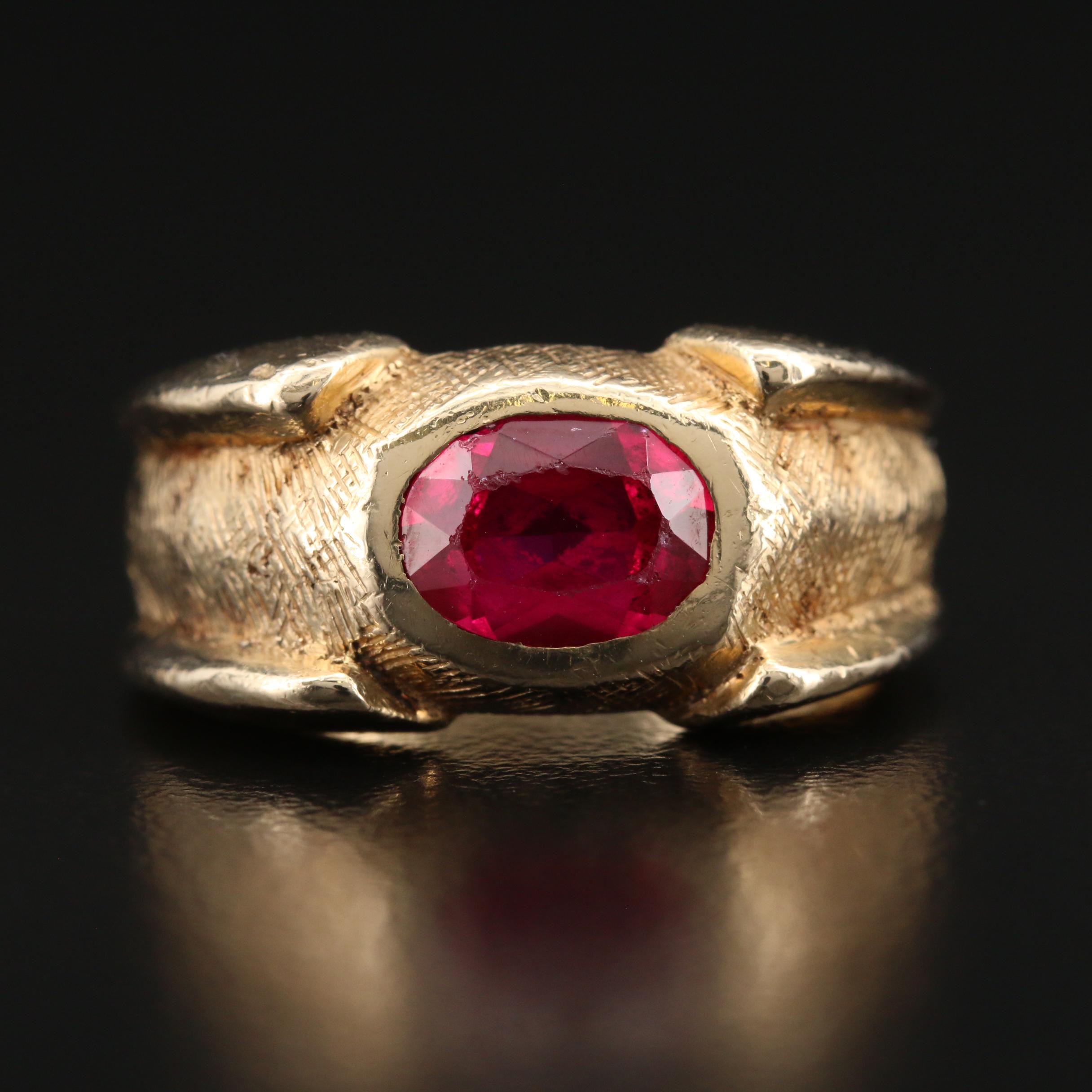 Vintage 14K Ruby Ring with Florentine Finish | EBTH