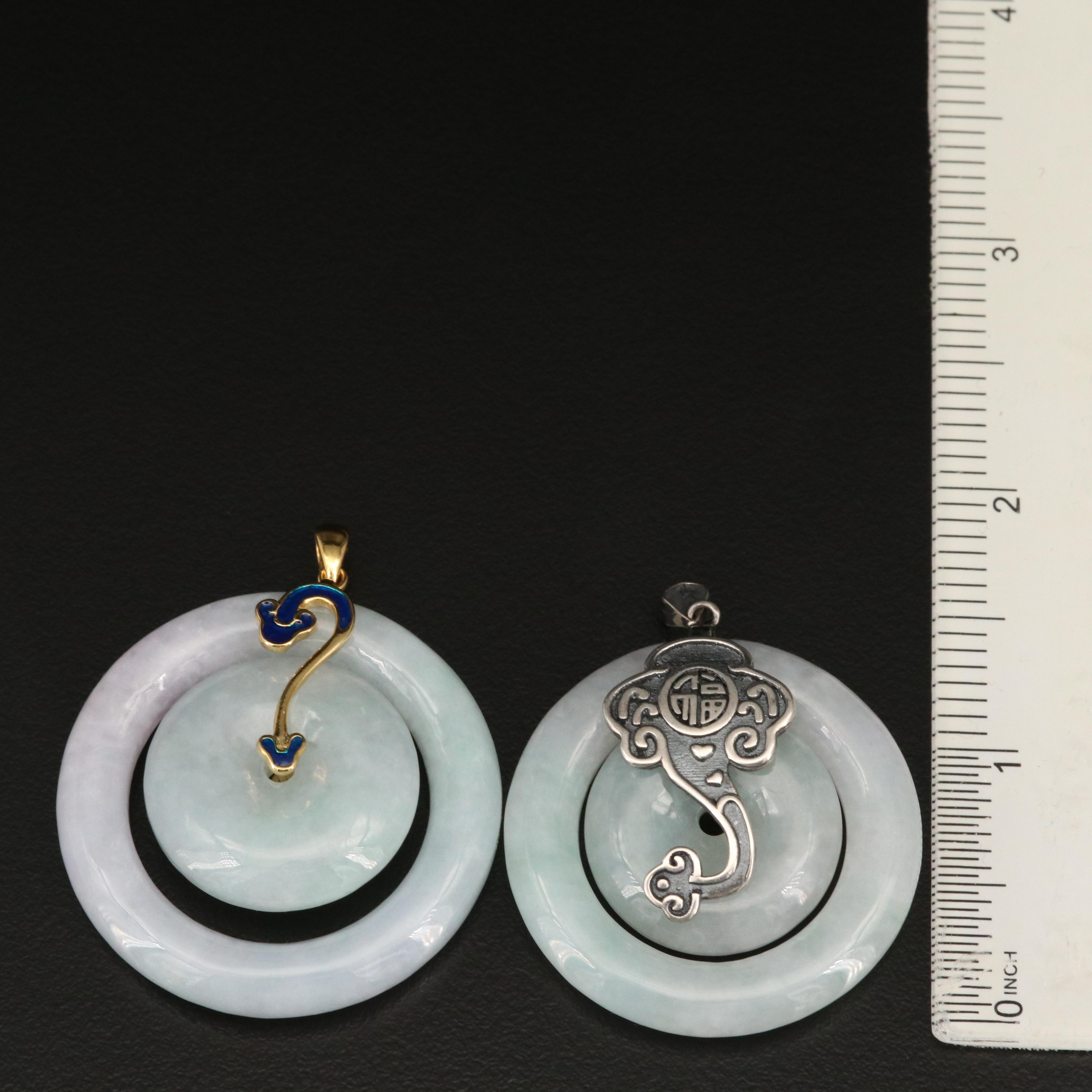 Sterling Jadeite and Enamel Double Hololith Pendants | EBTH
