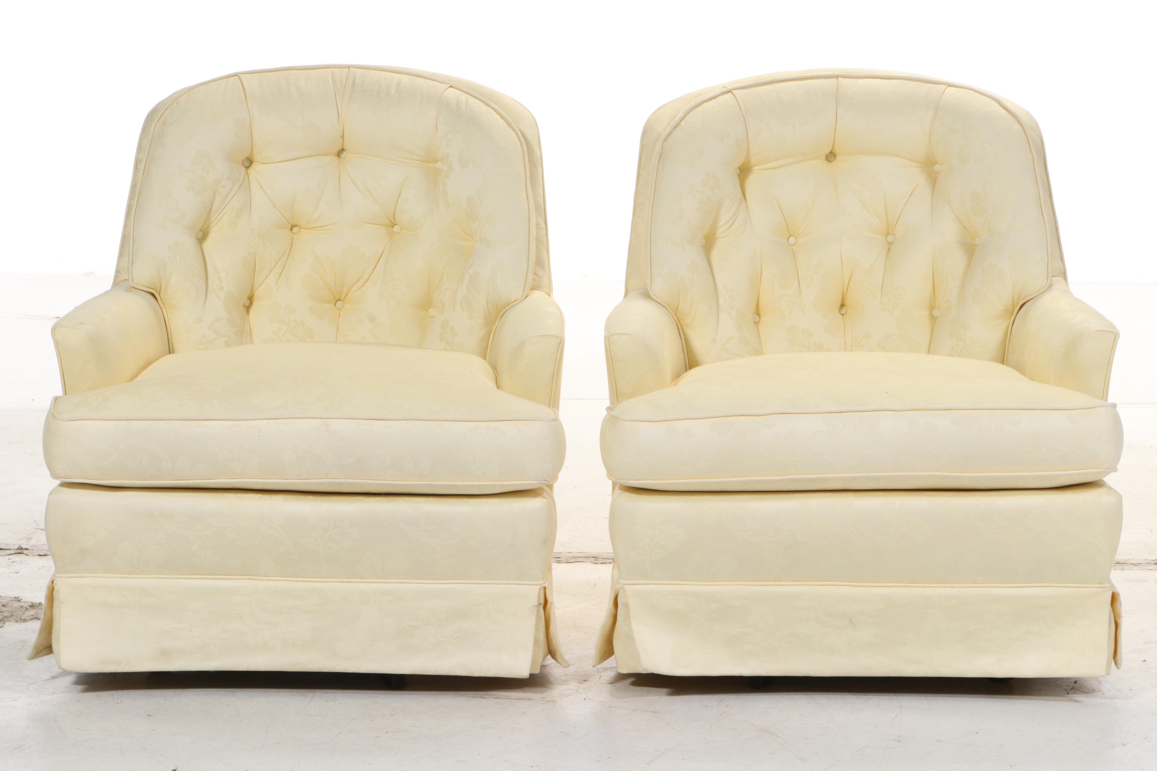 Pair of Upholstered Button-Tufted Swivel Rocking Chairs, Mid 20th ...